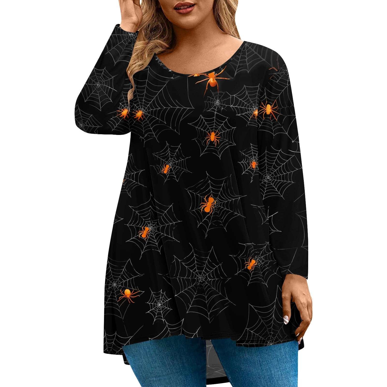 Womens Plus Size Halloween Tops 2025 Funny Long Sleeve Tops Ghost Bat ...