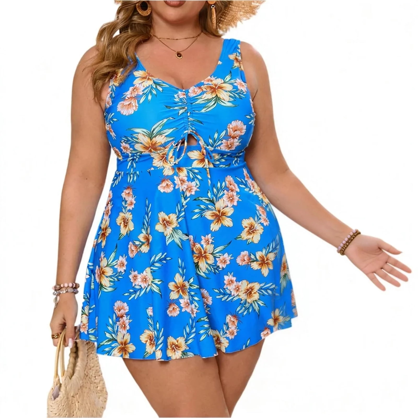 Womens Plus Size High Waisted Bathing Suit 2 Piece Square Neck Push Up ...