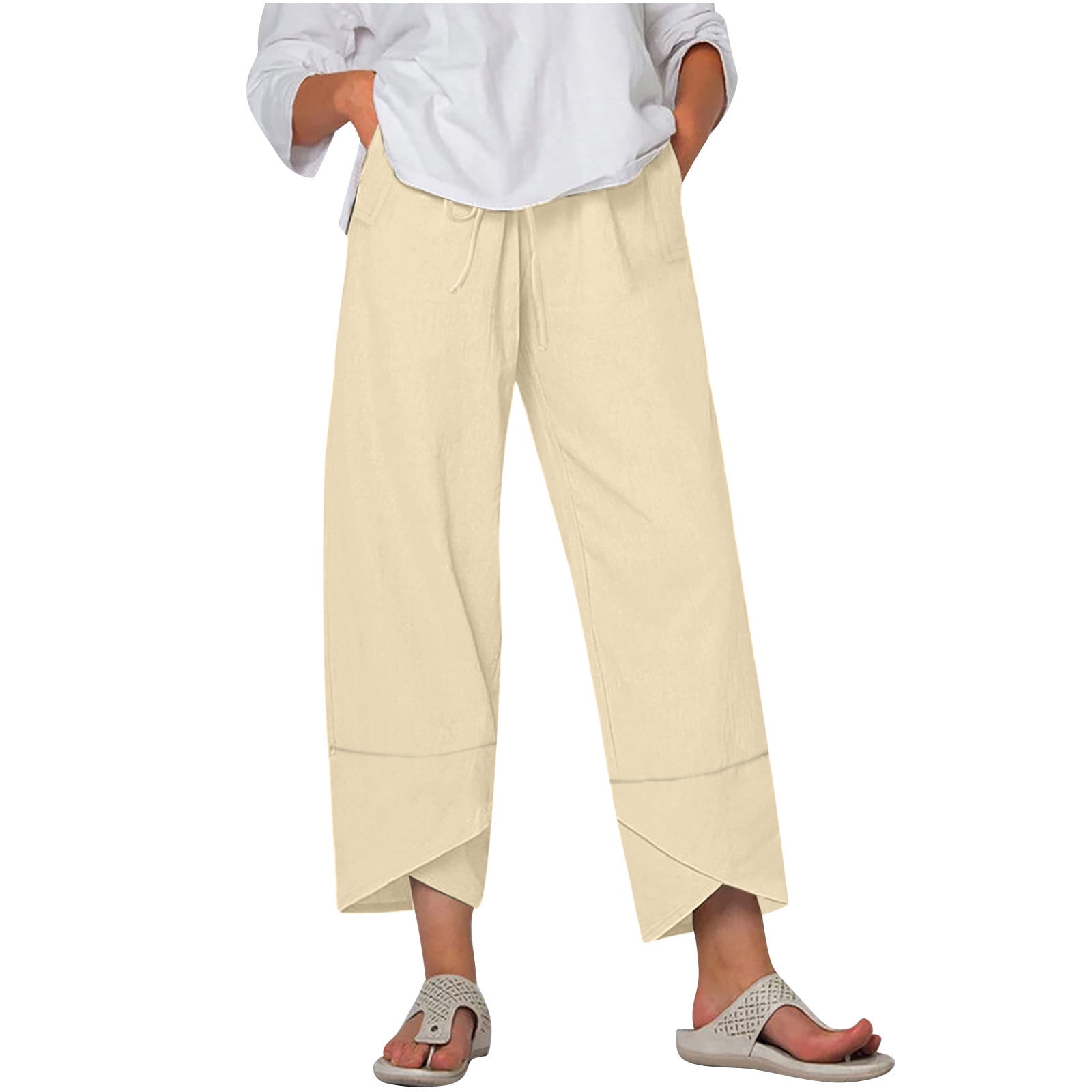 Womens Plus Size Linen Capri Pants,Women's Capri Pants Casual Summer ...