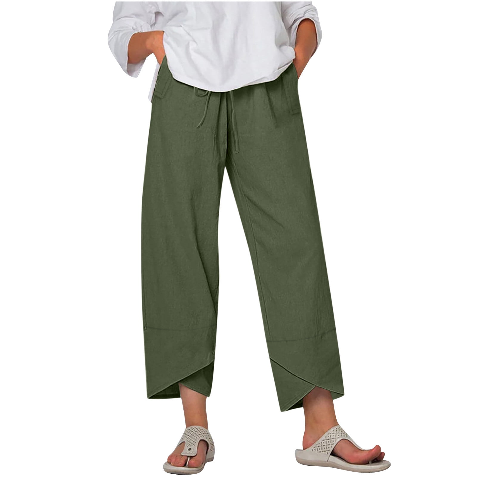 Womens Plus Size Linen Capri Pants,Women's Capri Pants Casual Summer ...