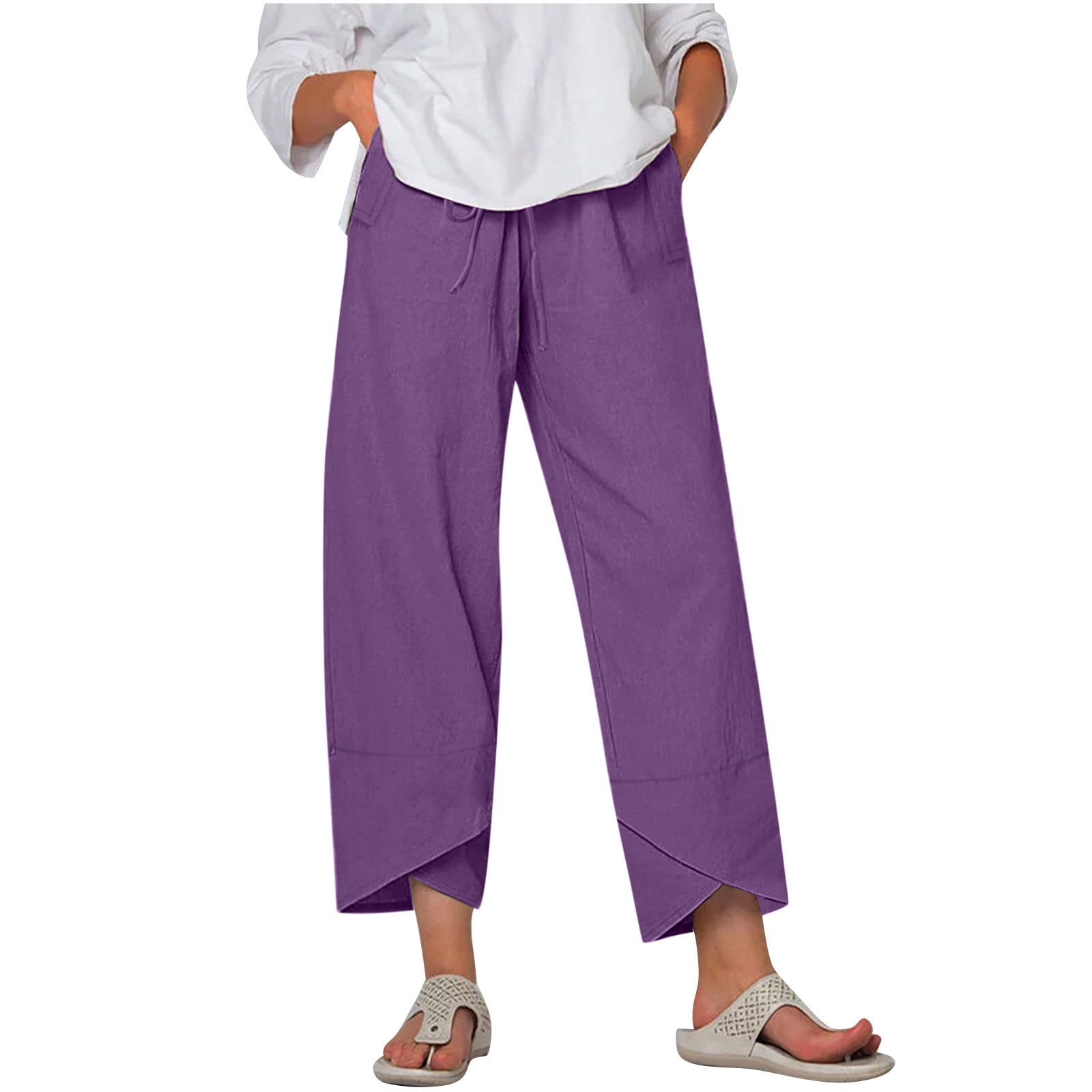 Womens Plus Size Linen Capri,Women's Capri Pants Casual Summer Cotton ...