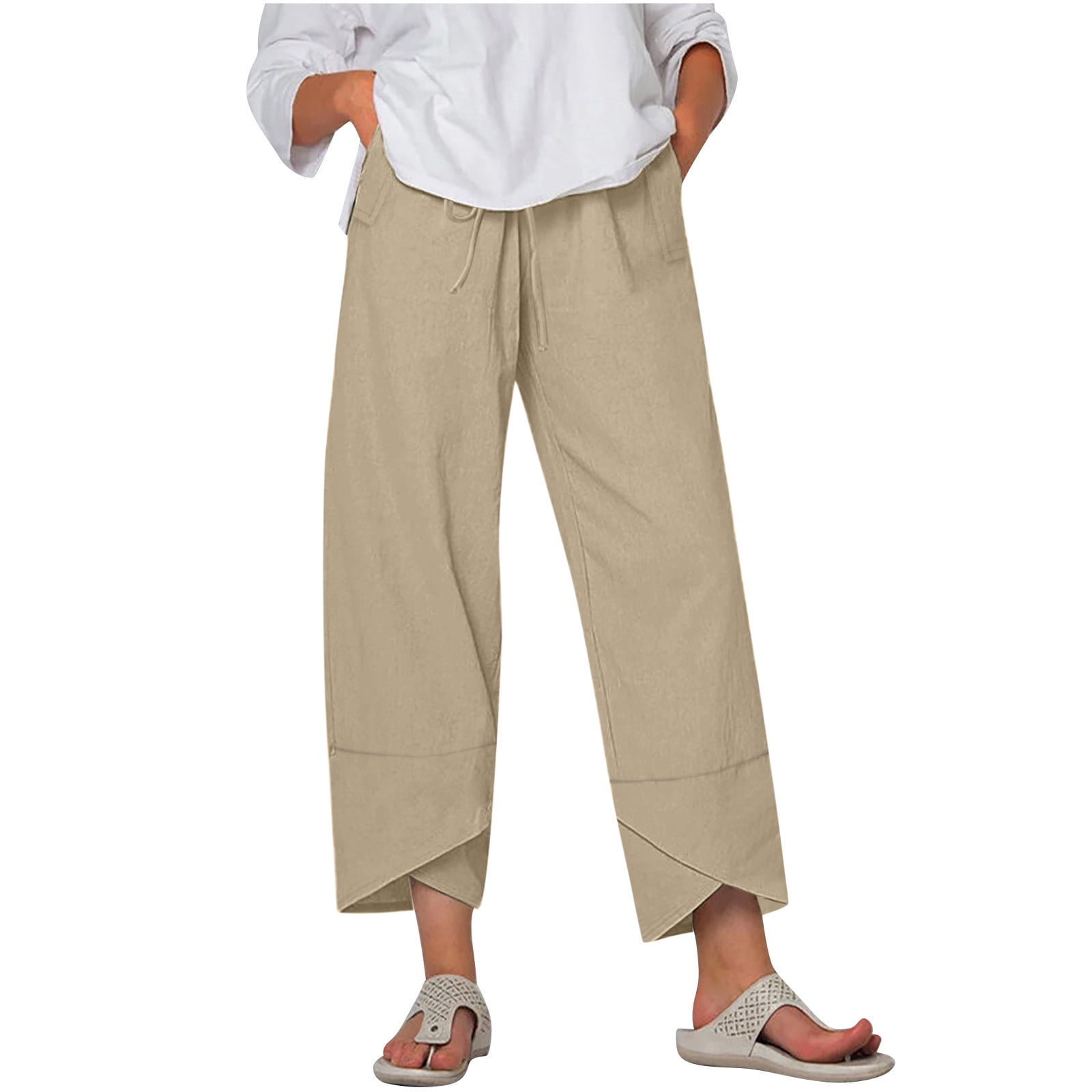 Womens Plus Size Linen Capri Womens Capri Pants Casual Summer Cotton