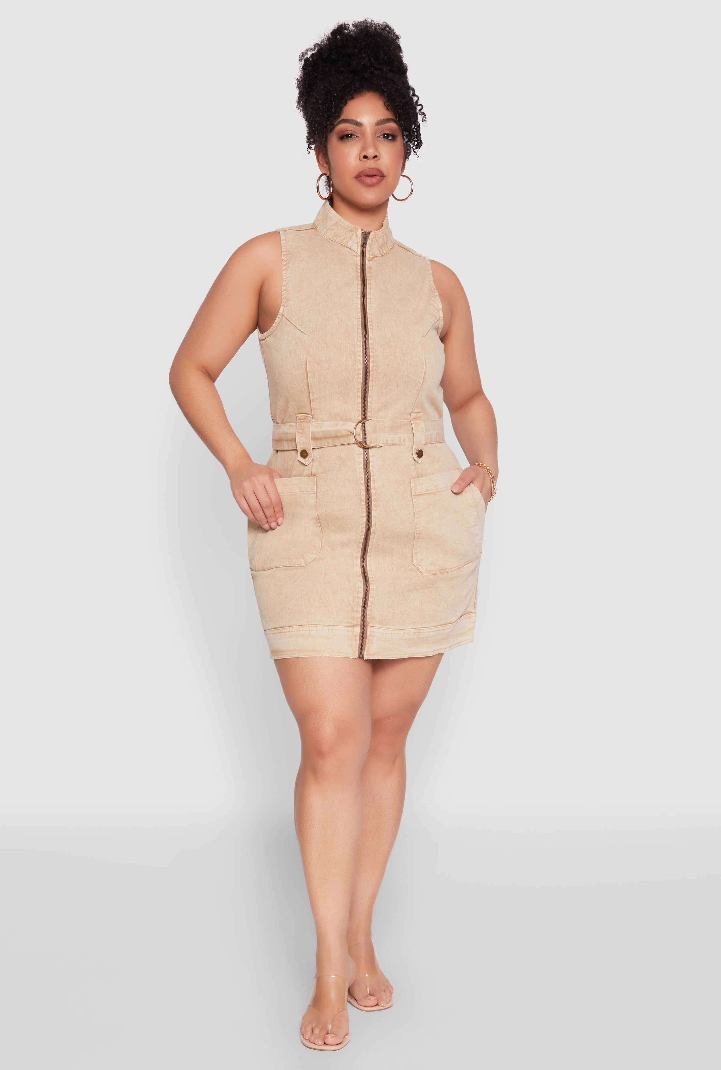 Womens Plus Size Mineral Wash Zip Front Cargo Dress - Walmart.com