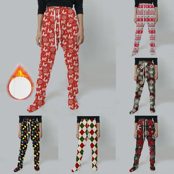 Womens Plus Size Pants Christmas Flannel Trousers Wrap Up Feet Warm ...