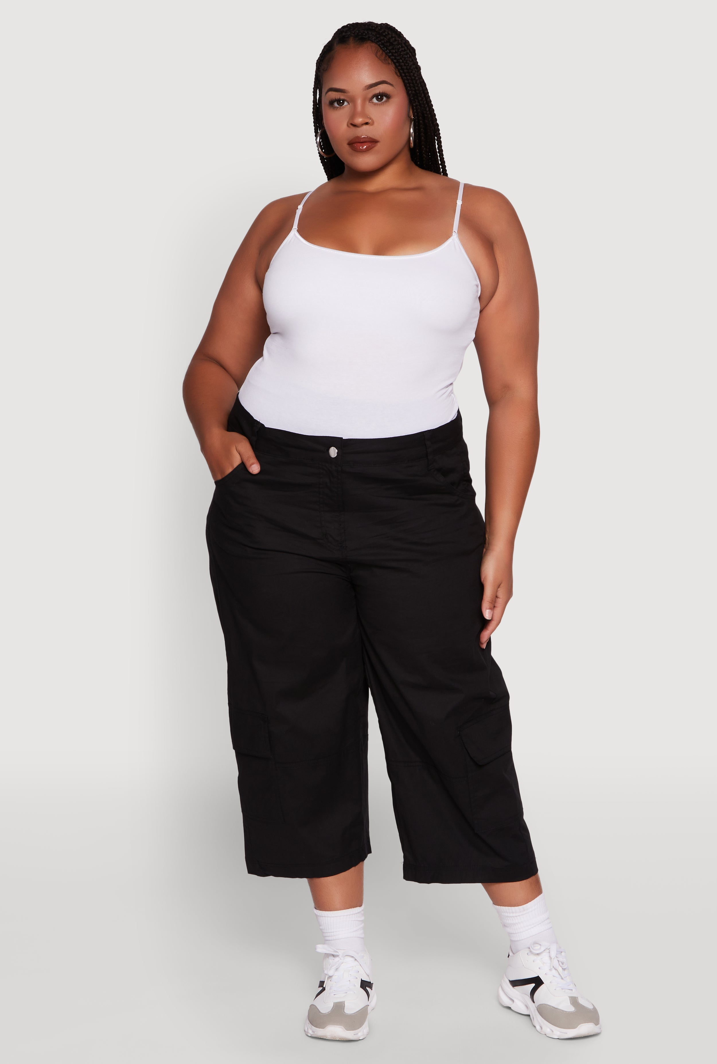 Womens Plus Size Poplin High Waisted Cargo Capris - Walmart.com