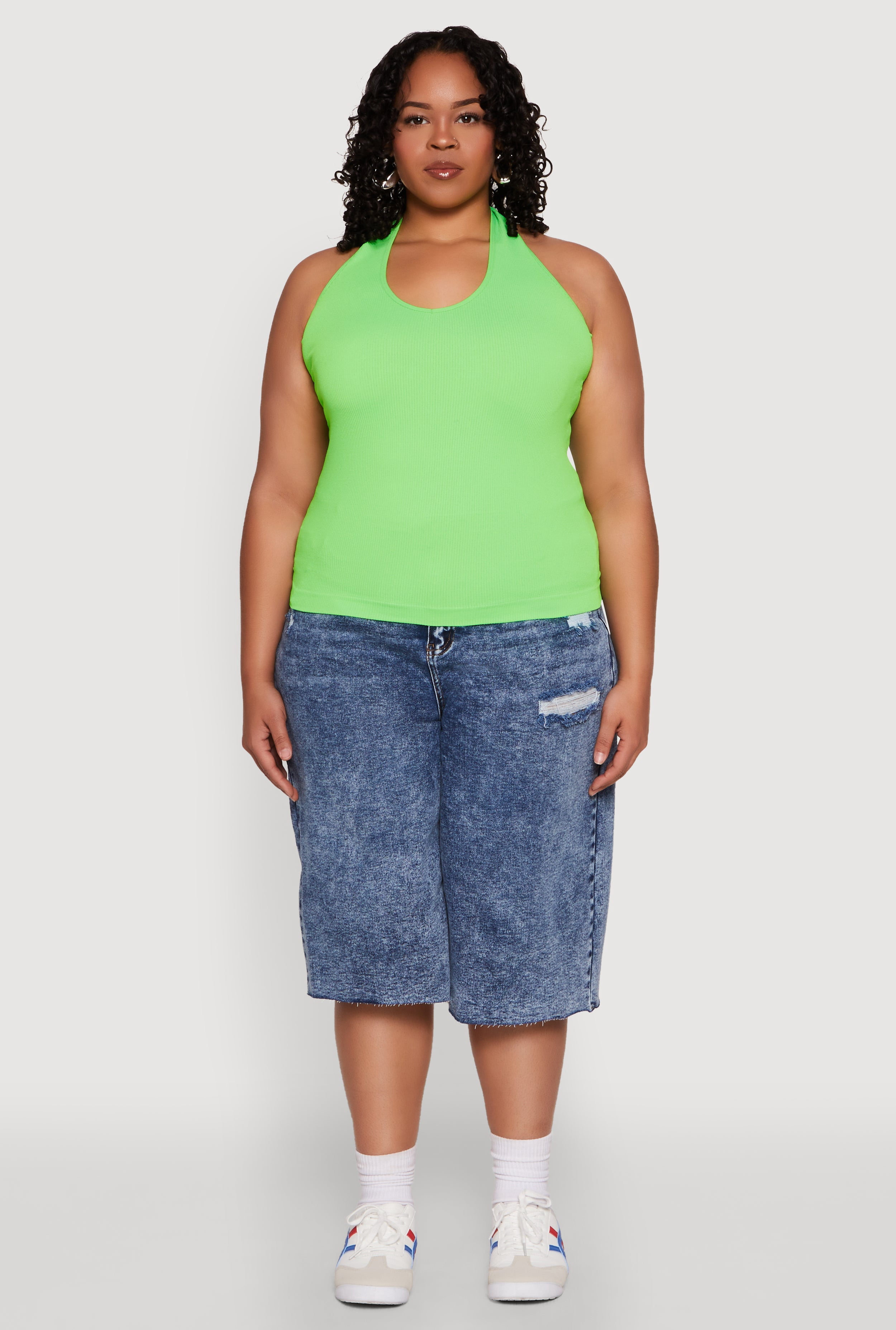 Womens Plus Size Ribbed Knit Seamless Halter Top - Walmart.com