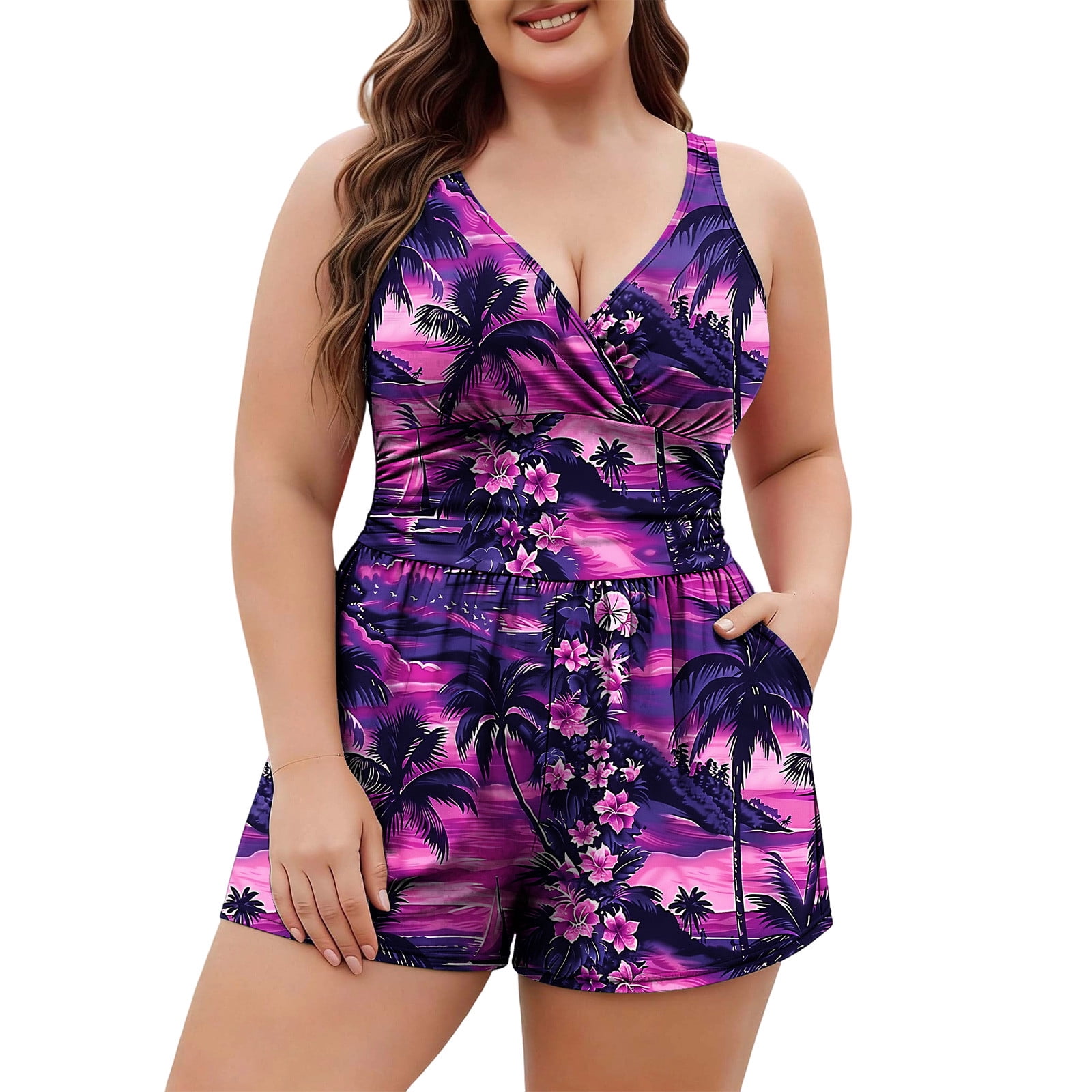 Womens Plus Size Swim Dress Swimsuits Two Piece Mesh Front Tankini ...