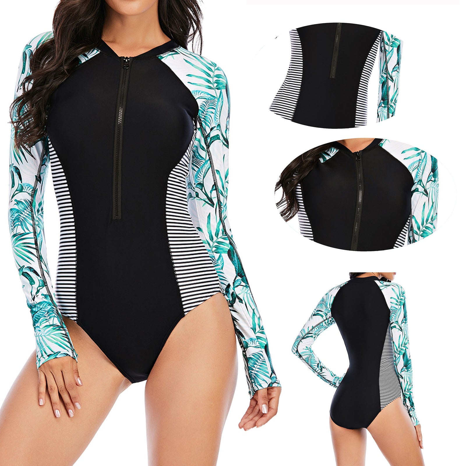 Womens Plus Size Swimsuit Women Long Sleeve Floral Summer Seaside Surf