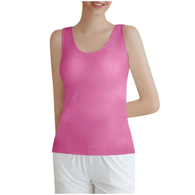 Womens Plus Size Tank Tops Built in Bra Comfy Camisole Sleeveless Crew ...