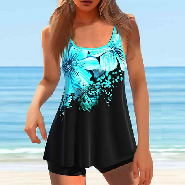 Fanxing Women's Plus Size Tankini Swimwear, Tummy Control Two Piece ...