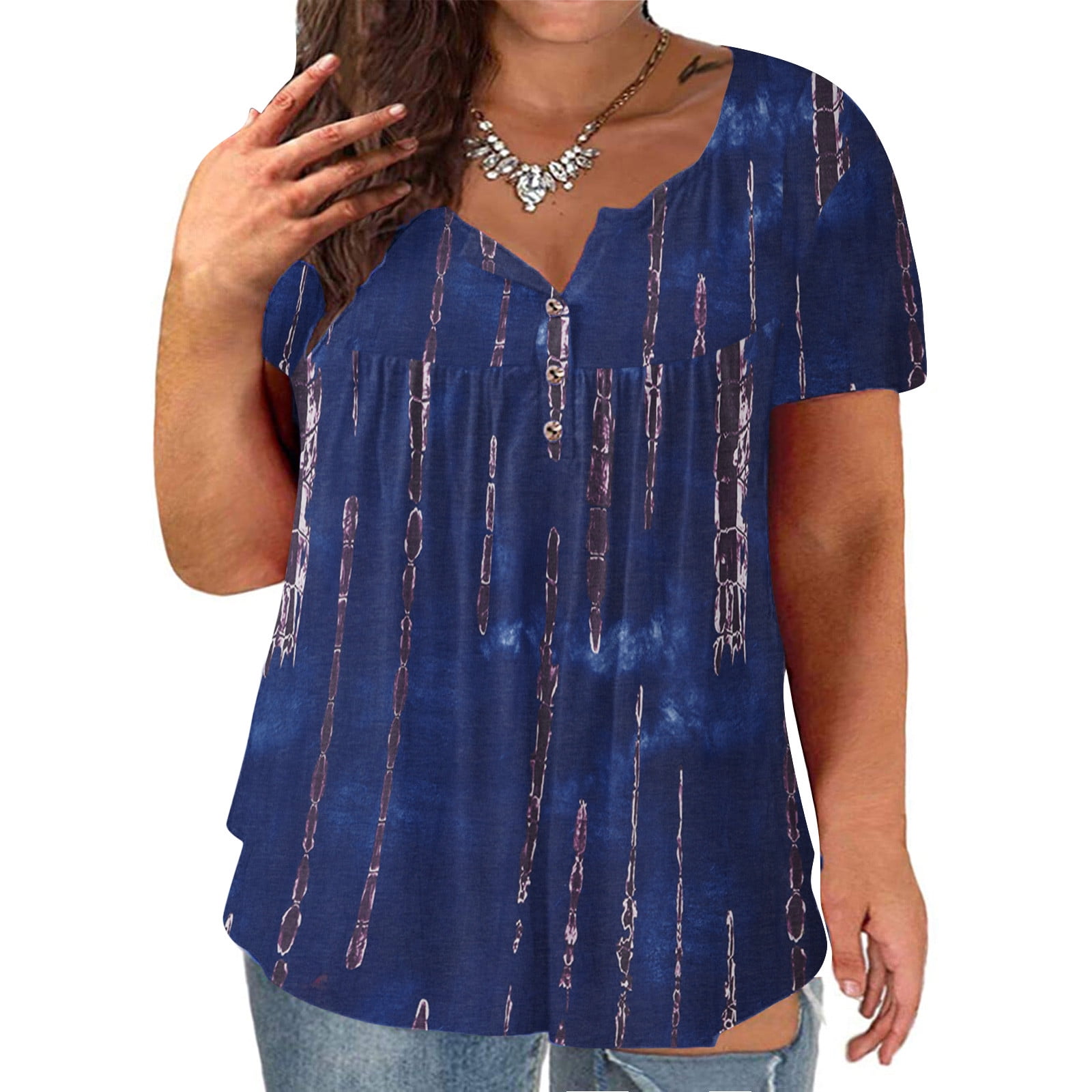 Womens Plus Size Tops 3/4 Sleevewomen Plus Size V-Neck Tie-Dye Print ...