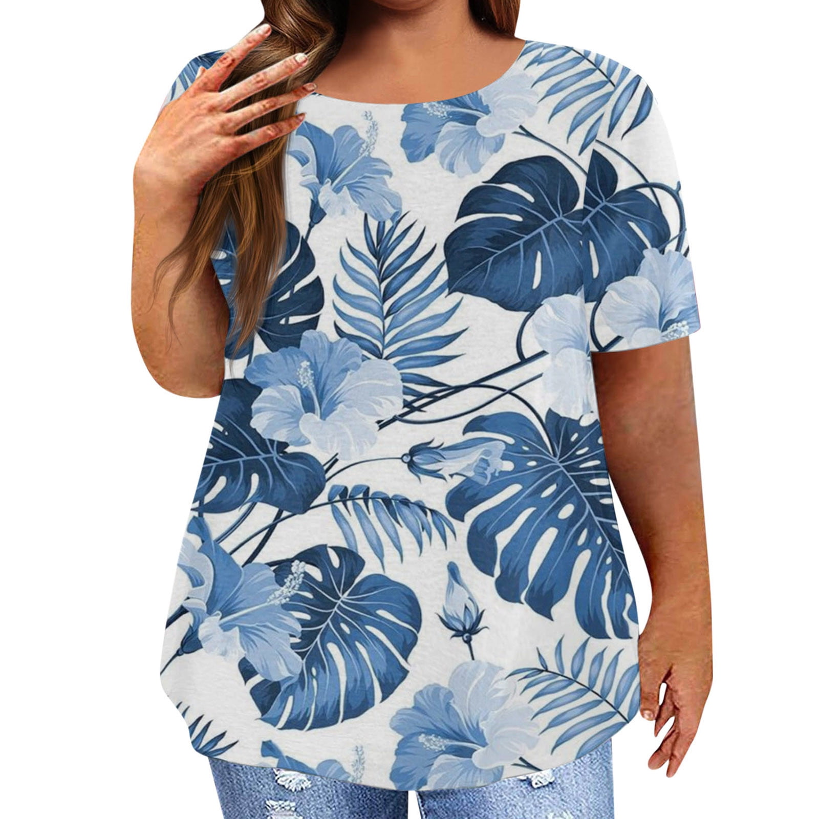 Womens Plus Size Tops Short Sleeve Shirts O Neck Tunic Print Summer ...