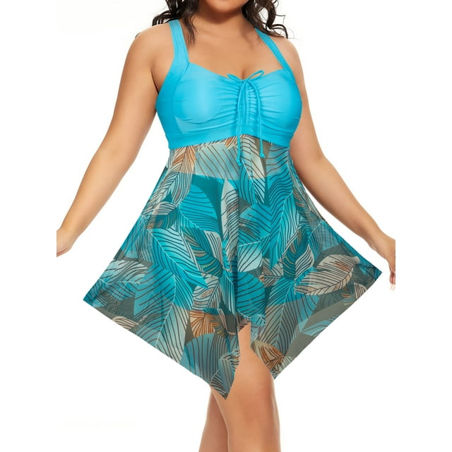 Womens Plus Size Tummy Control Swimdress Tankini Bathing Suits With