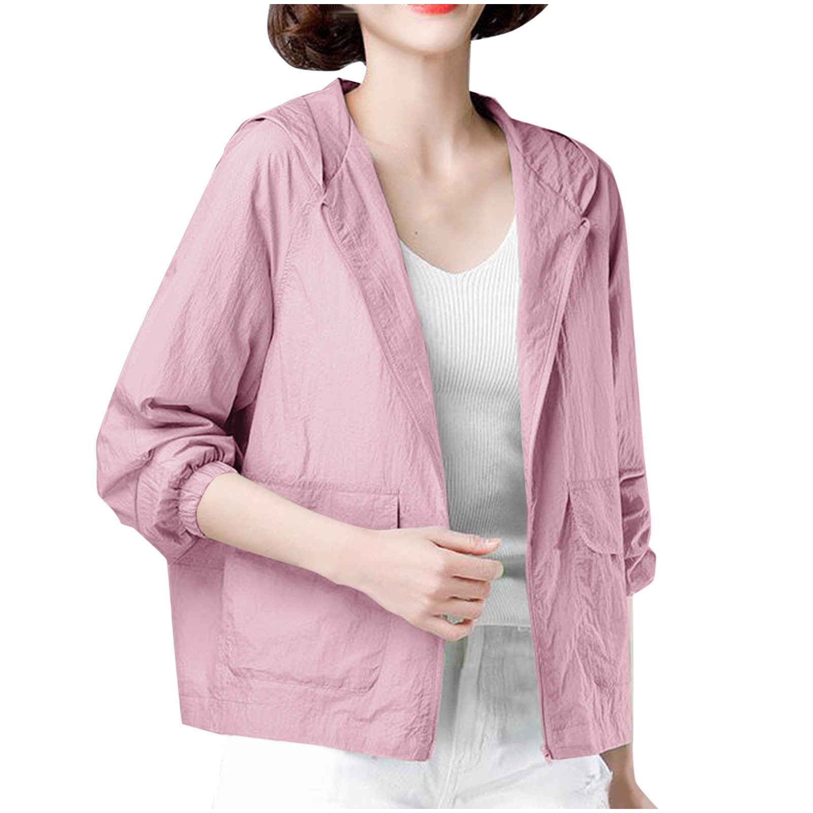 Womens Plus Size UPF 50+ Sun Protection Jacket Solid Color Hooded ...