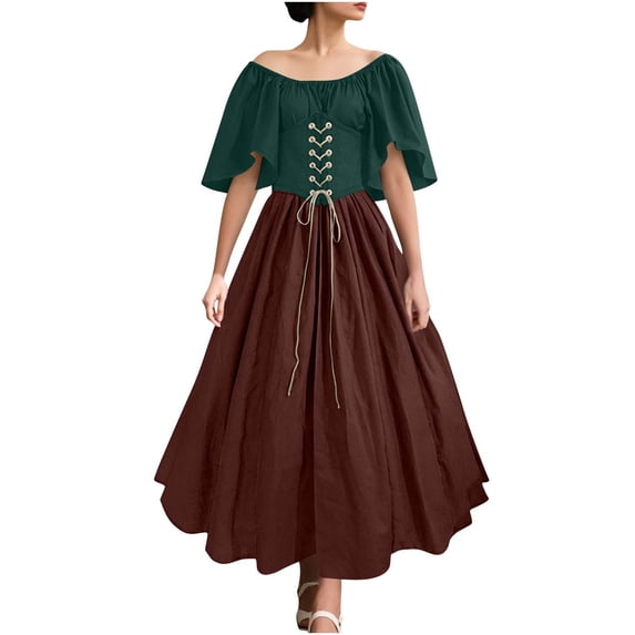 Womens Plus Size Victorian Corset Dress Off Shoulder Patchwork Ball ...
