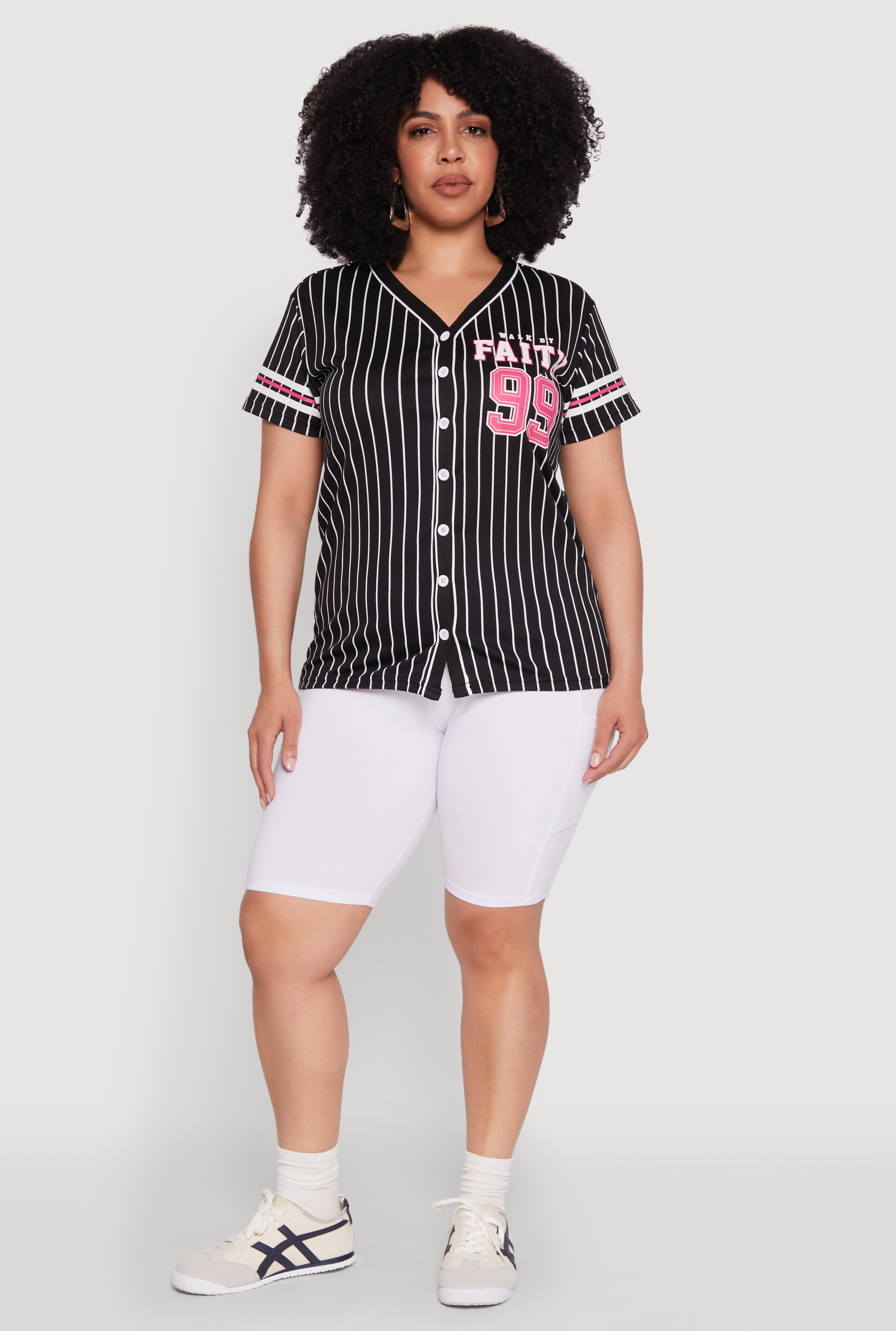 Womens Plus Size Walk By Faith 99 Pinstripe Baseball Jersey - Walmart.com