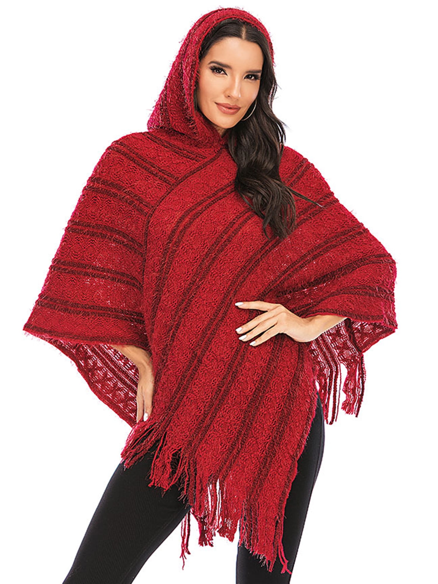 Womens Plus Sweatshirts & Hoodies Pancho with Fringed Sides Hooded ...