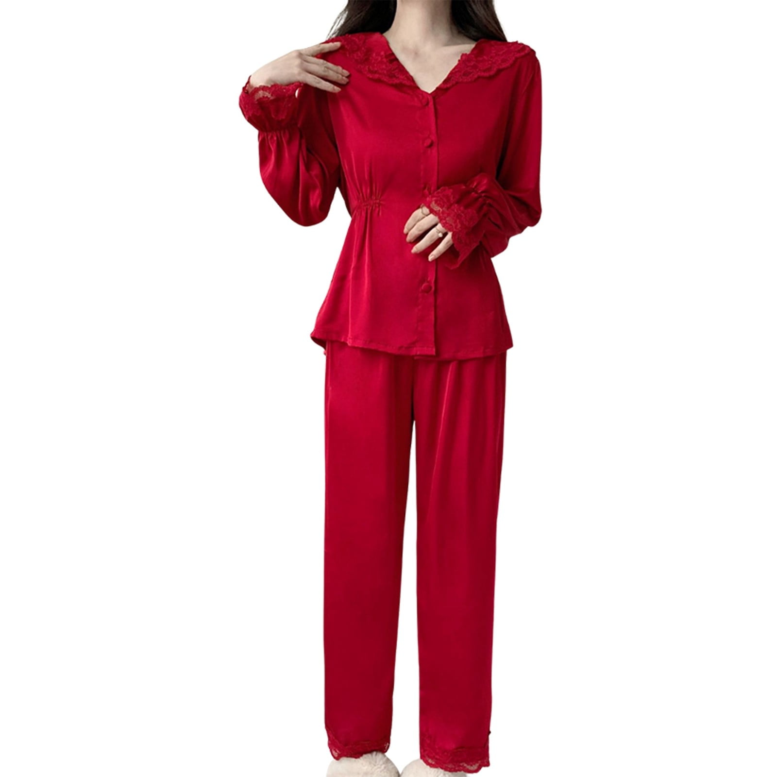 Womens Plus Size Pajama Sets Winter Suit Thickened Small Fragrant Coral