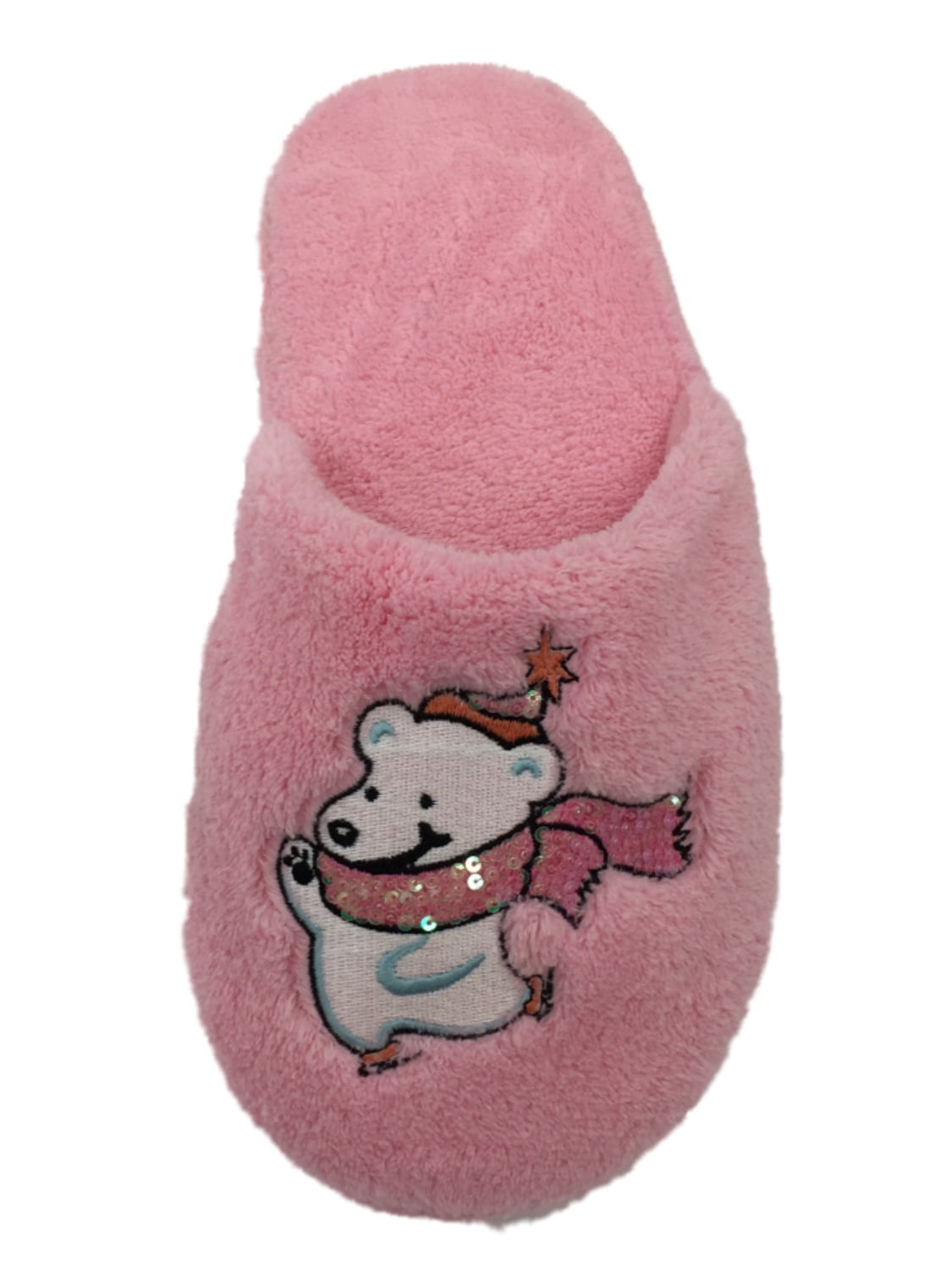 Womens Plush Pink Scuff Style Polar Bears & Ice Skates Slippers House ...
