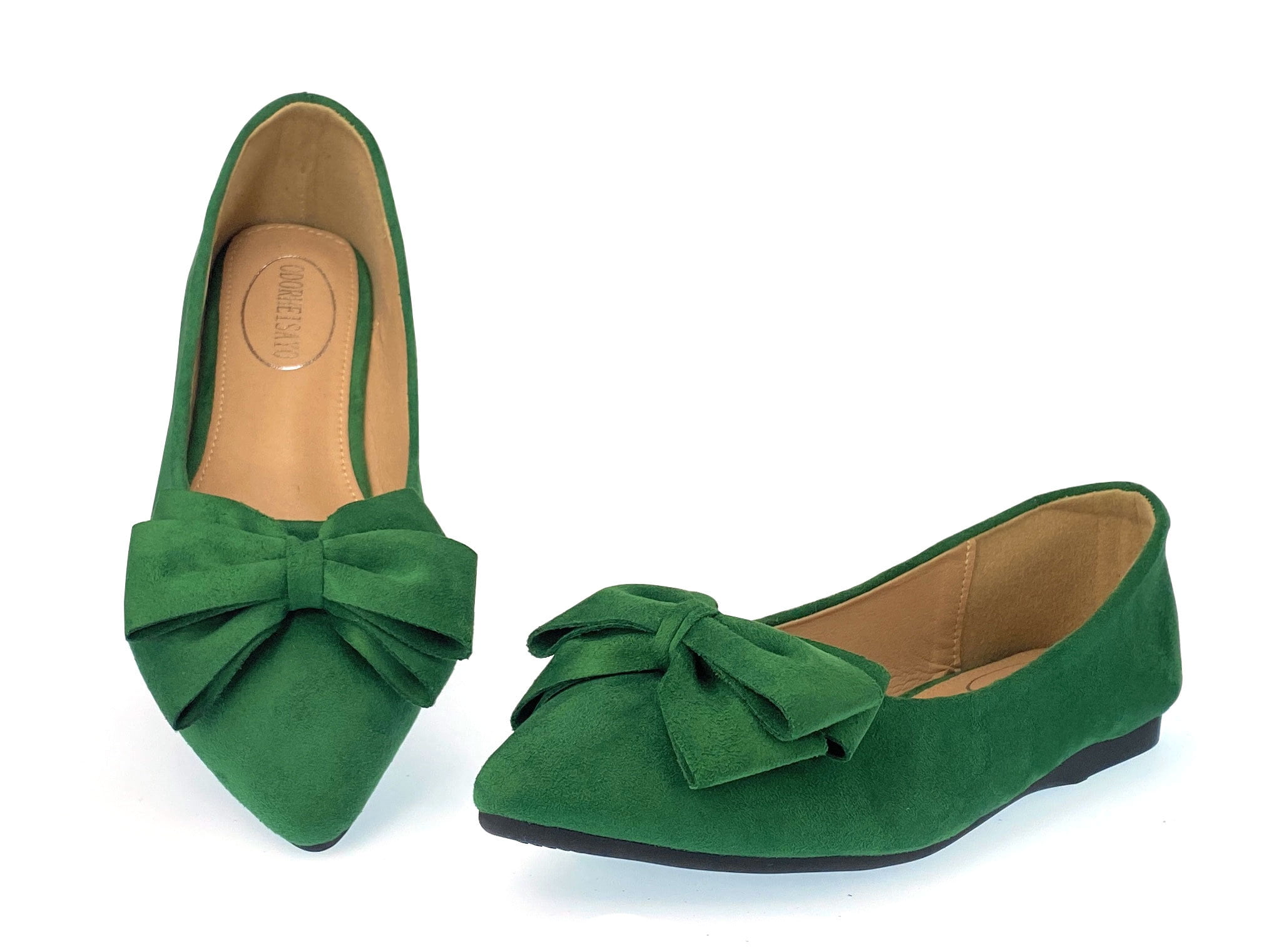 Womens Pointy Toe Flat Shoes Green, Comfortable Faux Suede, Durable ...