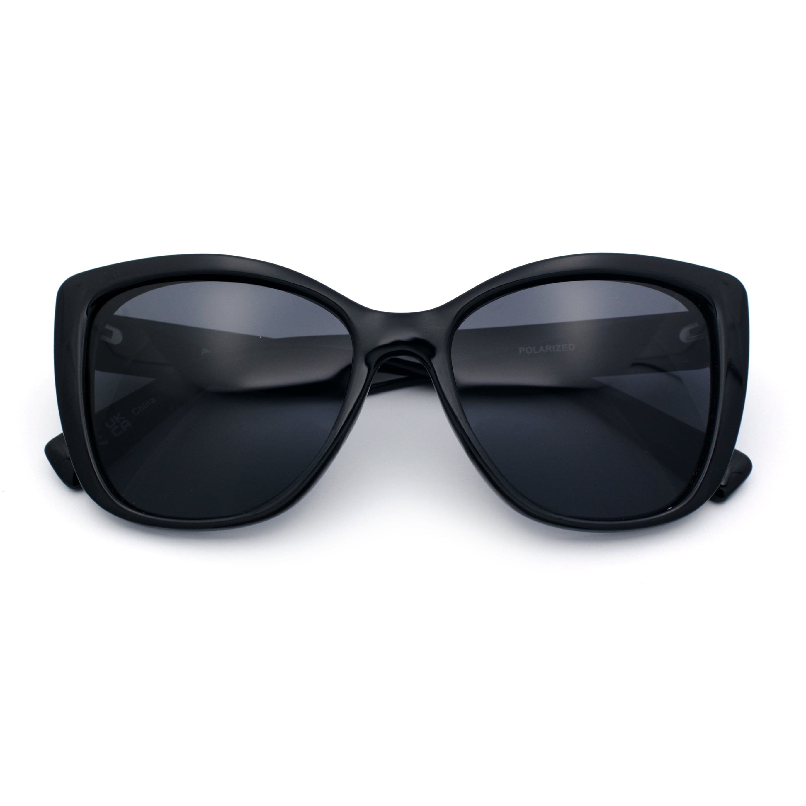Womens Polarized Classic Oversized Chic Cat Eye Plastic Fashion Sunglasses All Black - Walmart.com