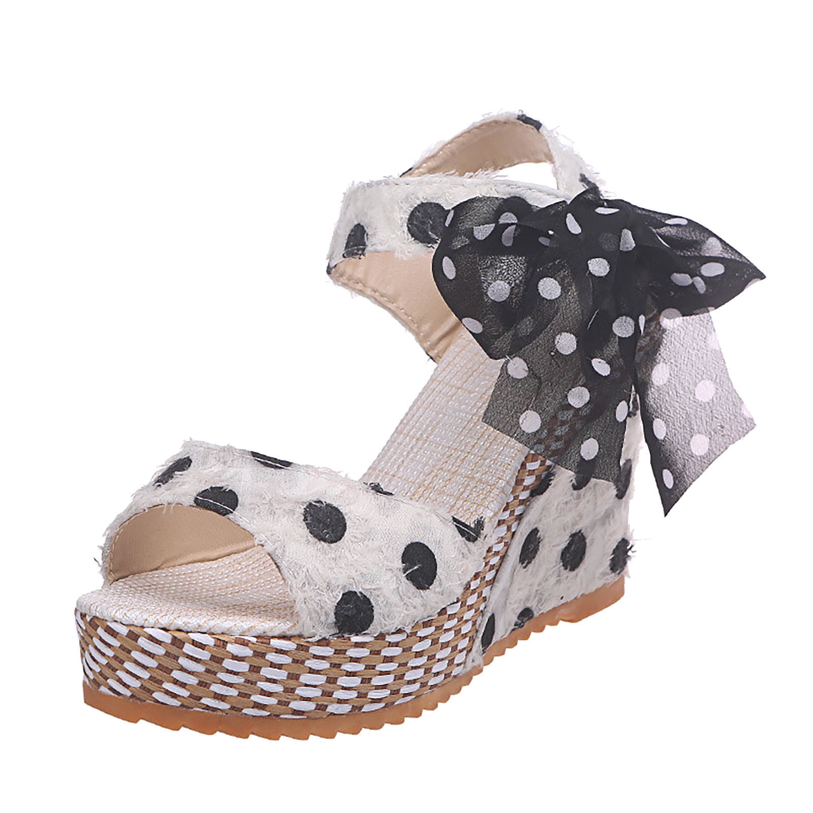Womens Polka Dot Print Wedge Platform Sandals Sweet Cute Bowknot High
