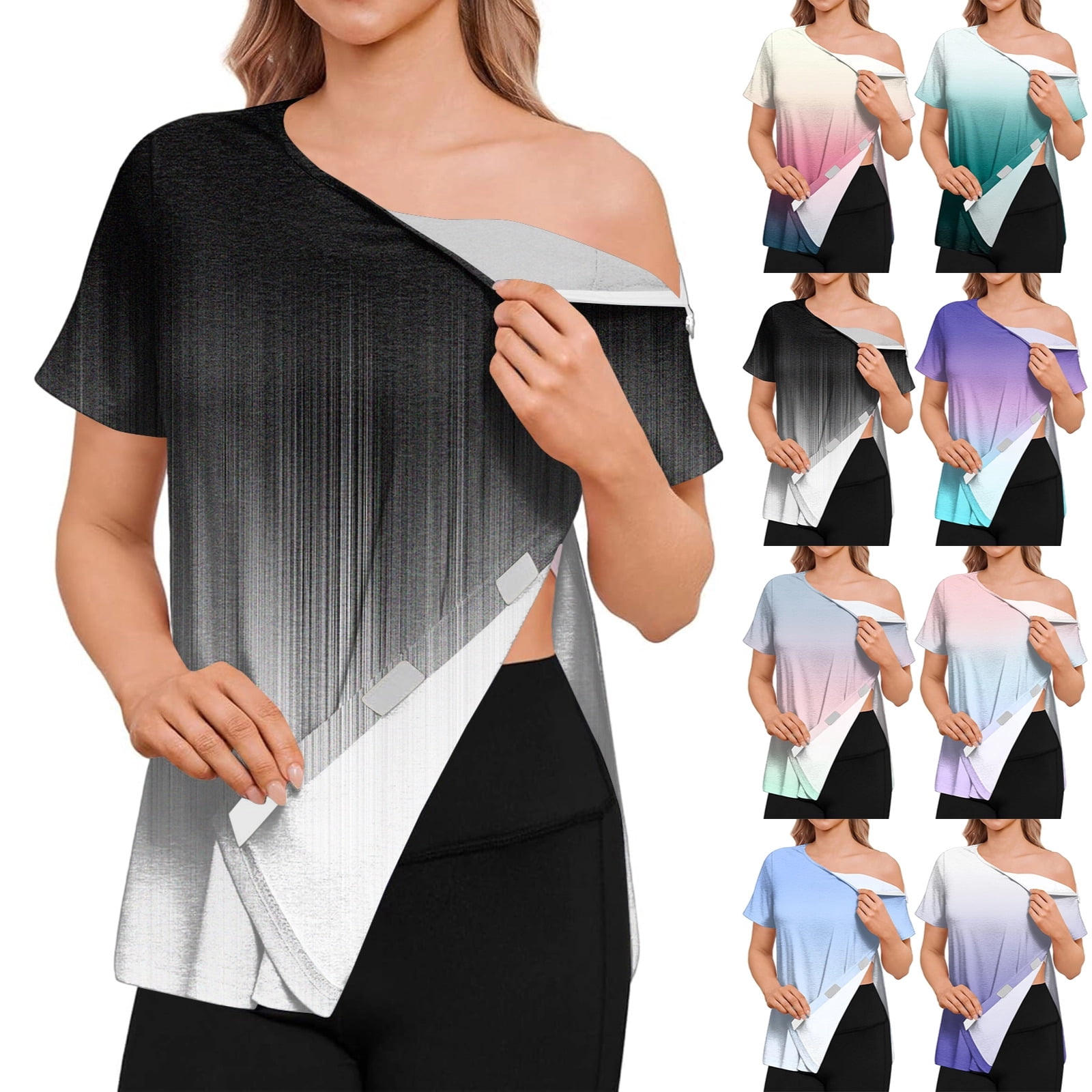 Womens Post Shoulder Surgery Shirts Short Sleeve Side Snap Tear Away ...
