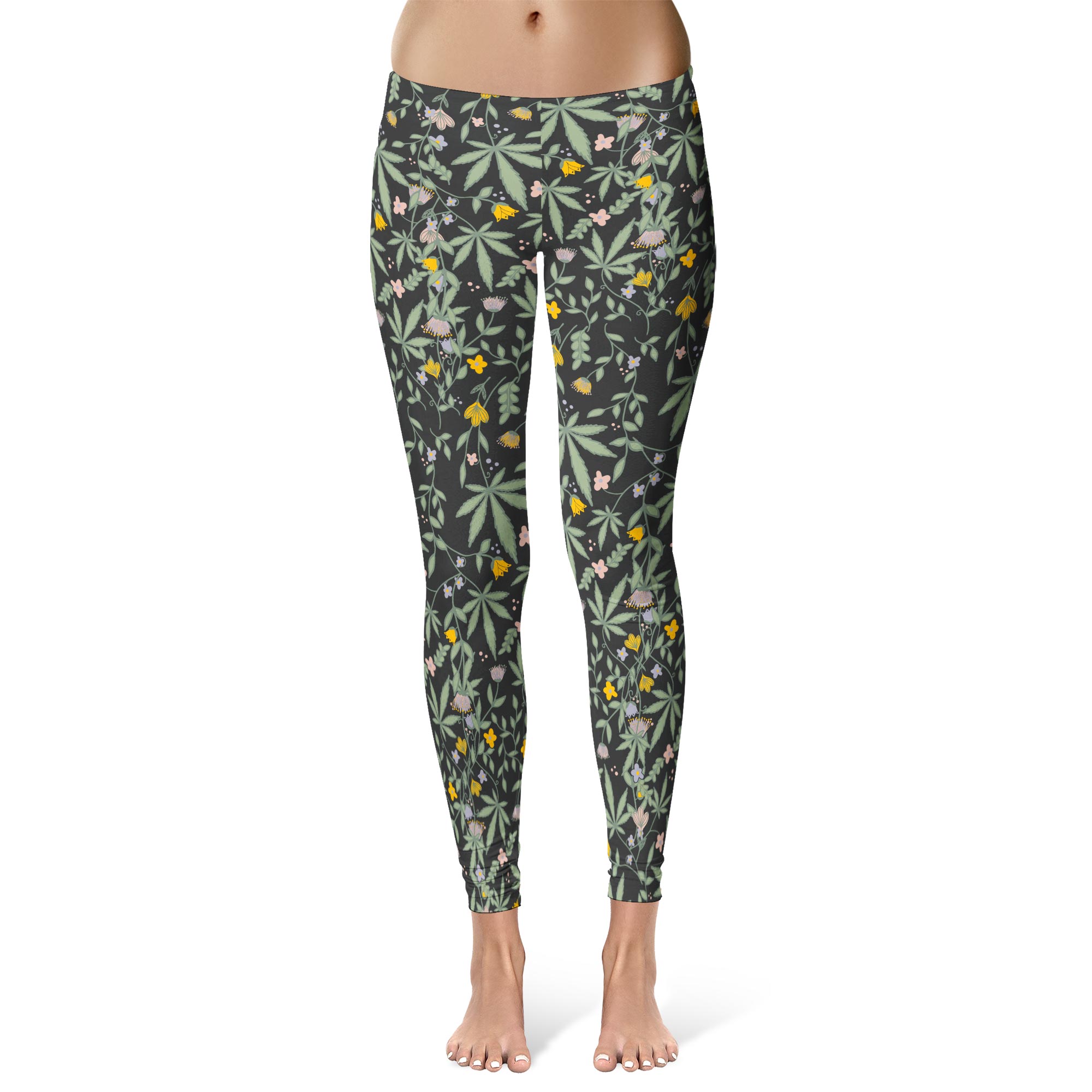 Womens Pot Leaves Leggings Funny 420 Legalize Marijuana Floral Yoga ...