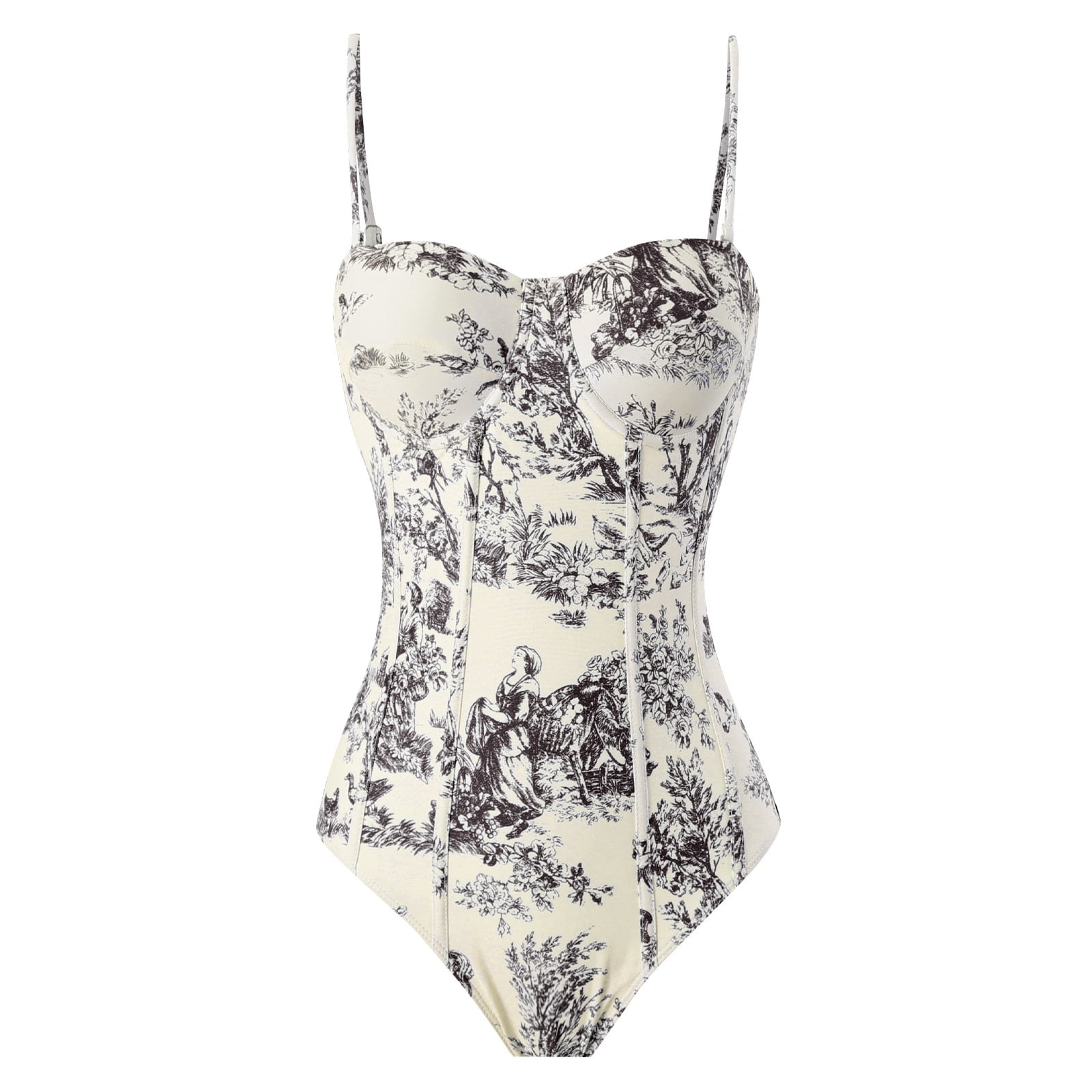 Womens Print Color High Cut Padded Swimsuit Push Up Swimming Adjustable ...