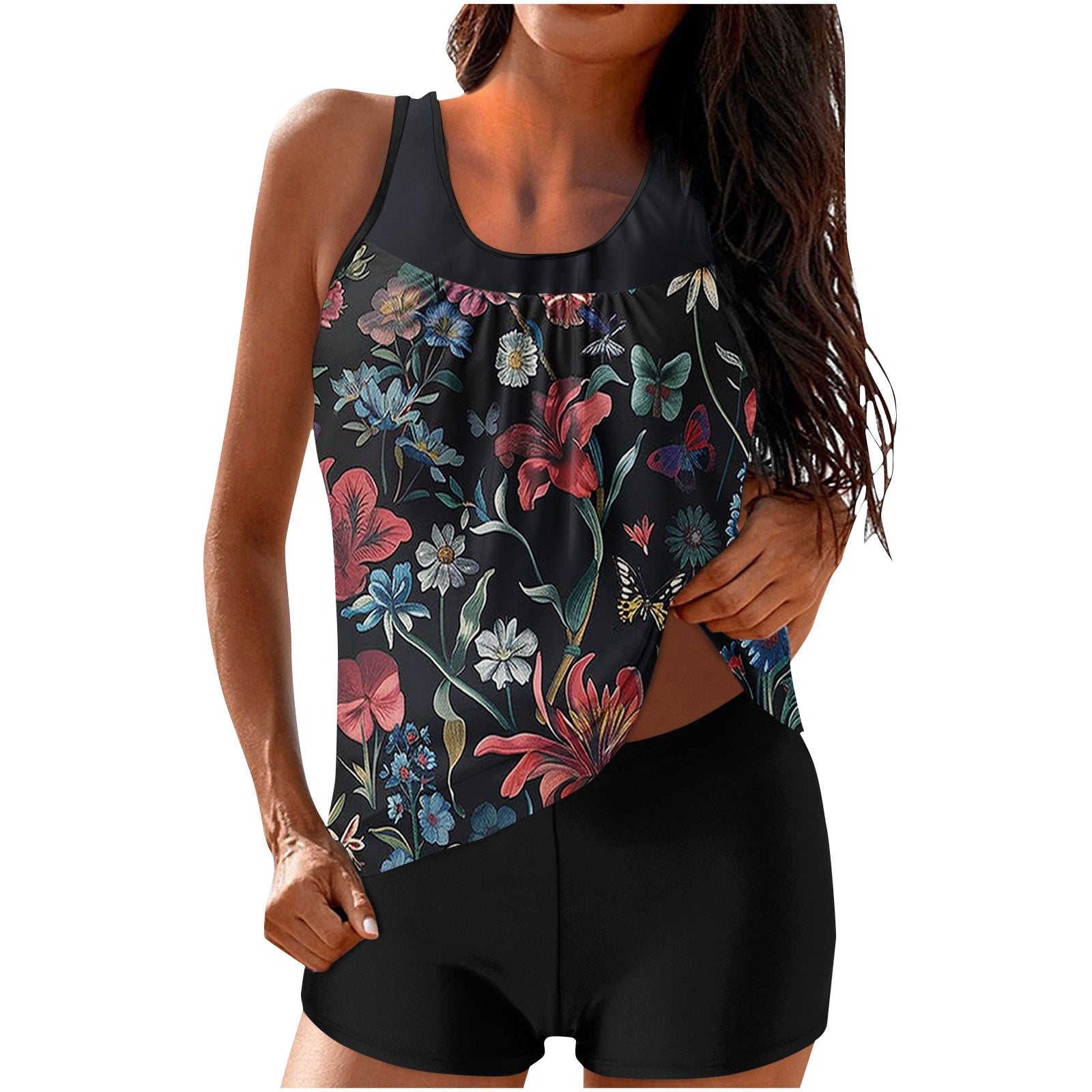 Womens Print Strappy Tankini Sets Tummy Control Bathing Suits Cross ...