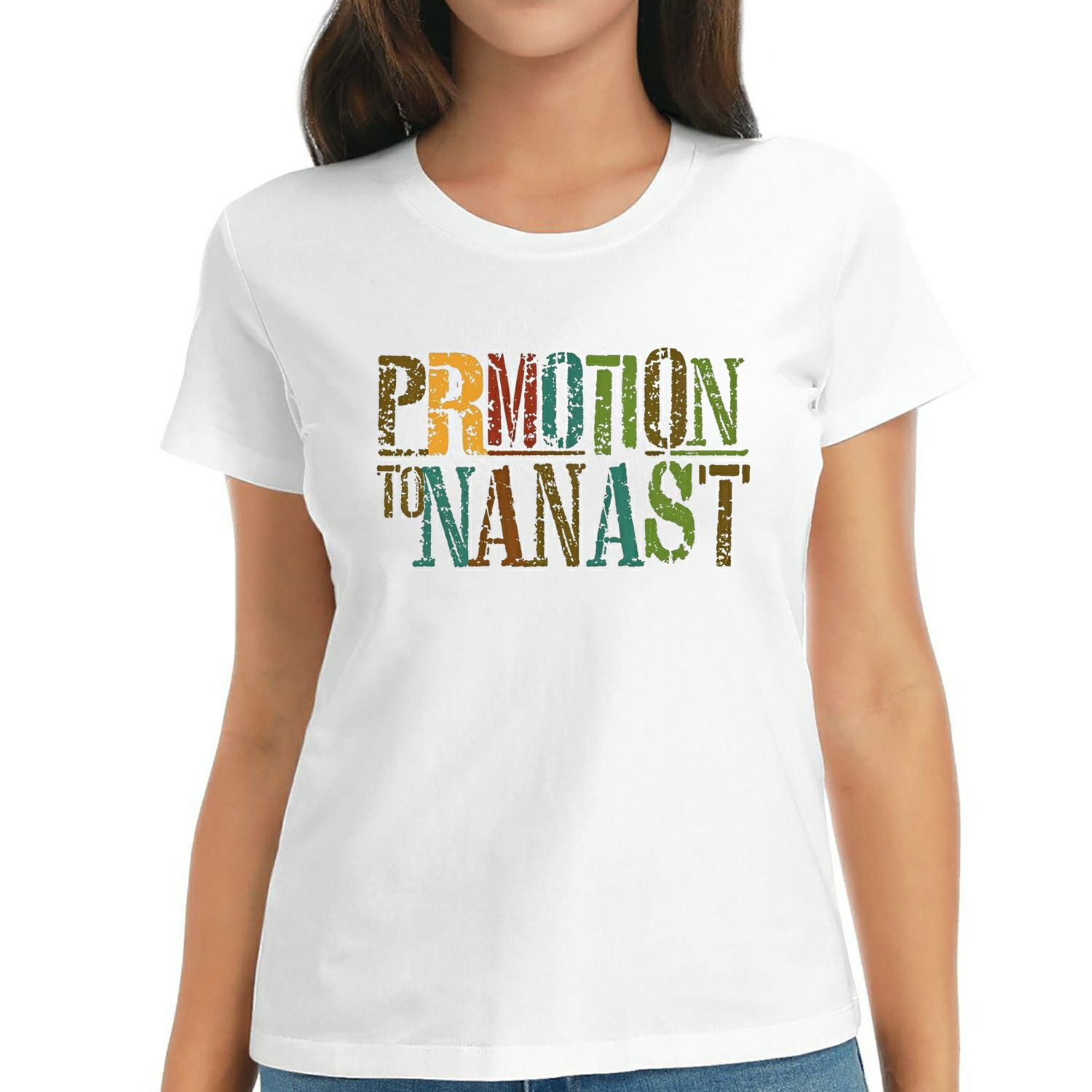 Womens Promoted To Nana 2024 First Time New Nana Pregnancy Retro T-Shirts White - Walmart.com