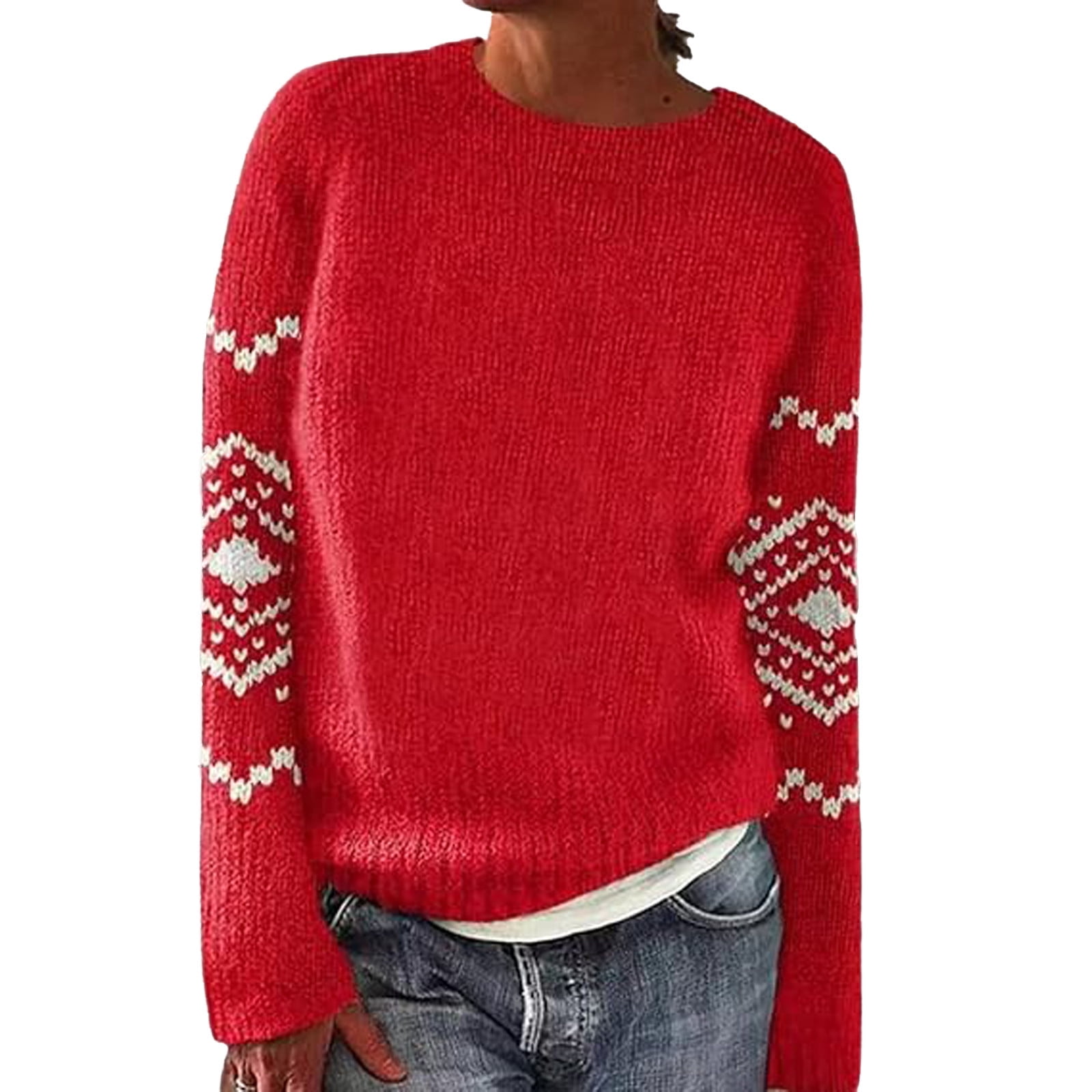 Womens Pullover Argyle Vintage Sweaters Winter Fall Casual Loose Long ...