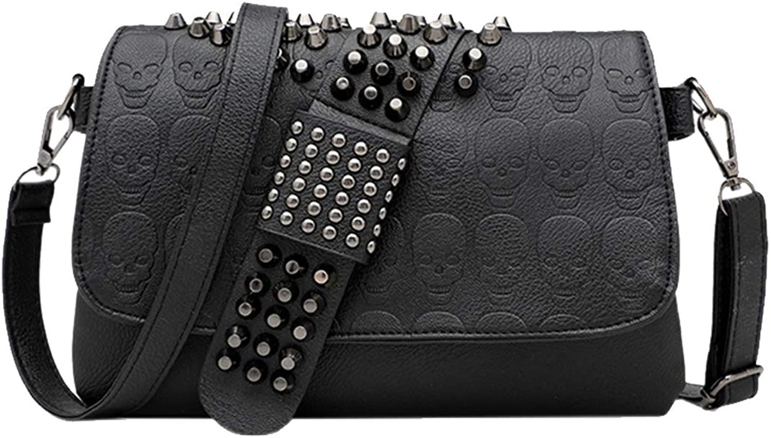 Womens Punk Skull Rivet Shoulder Bag PU Leather Goth Crossbody Bag with ...
