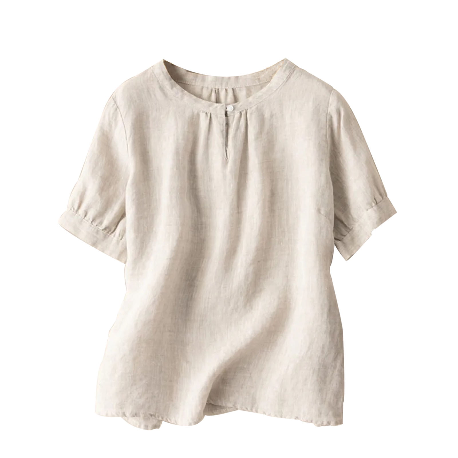 Womens Pure Linen Short Sleeve Blouses Basic Summer Casual Tops ...