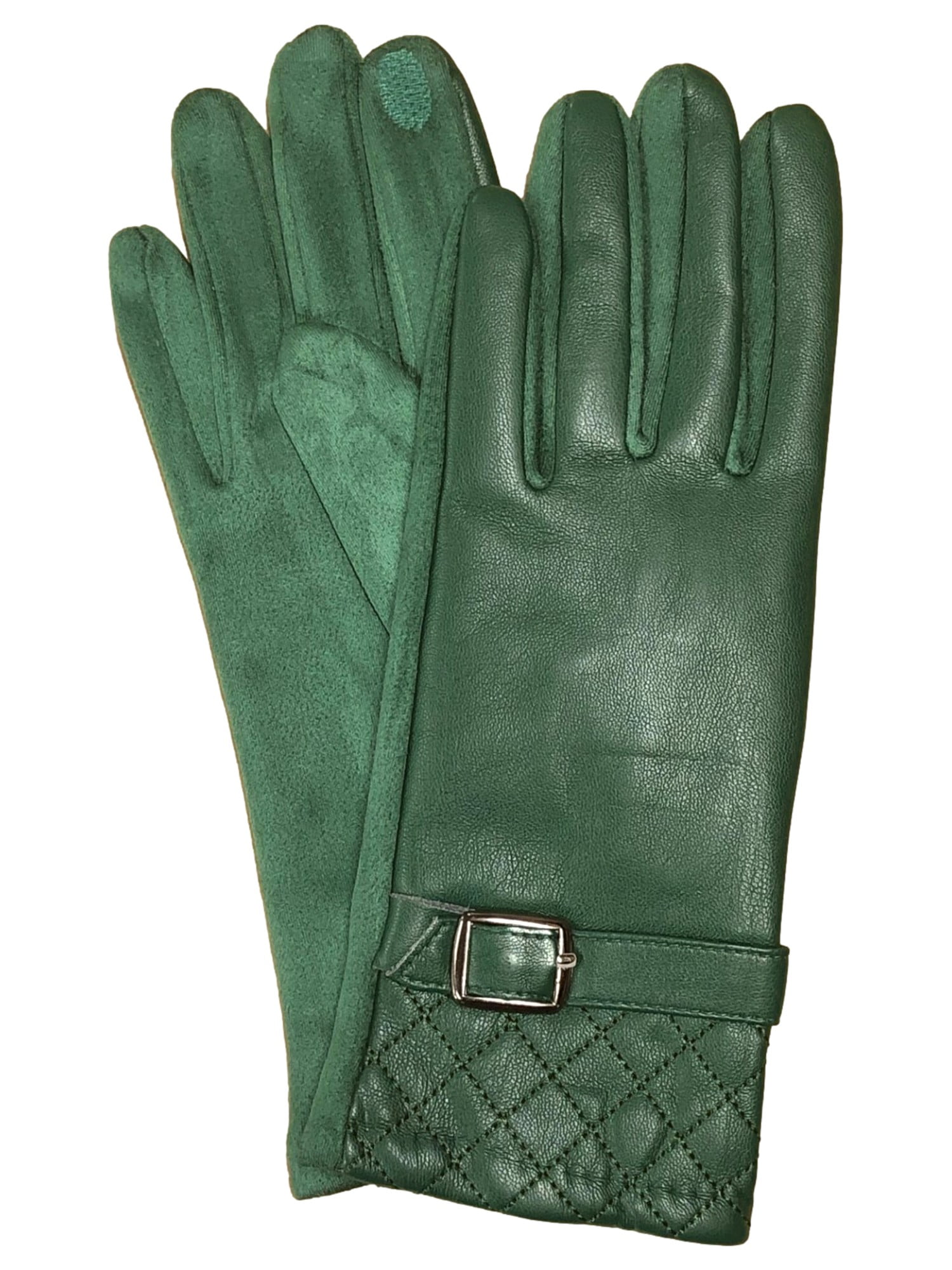 Womens Quilted Green Vegan Leather Stretch Fit Texting & Tech ...