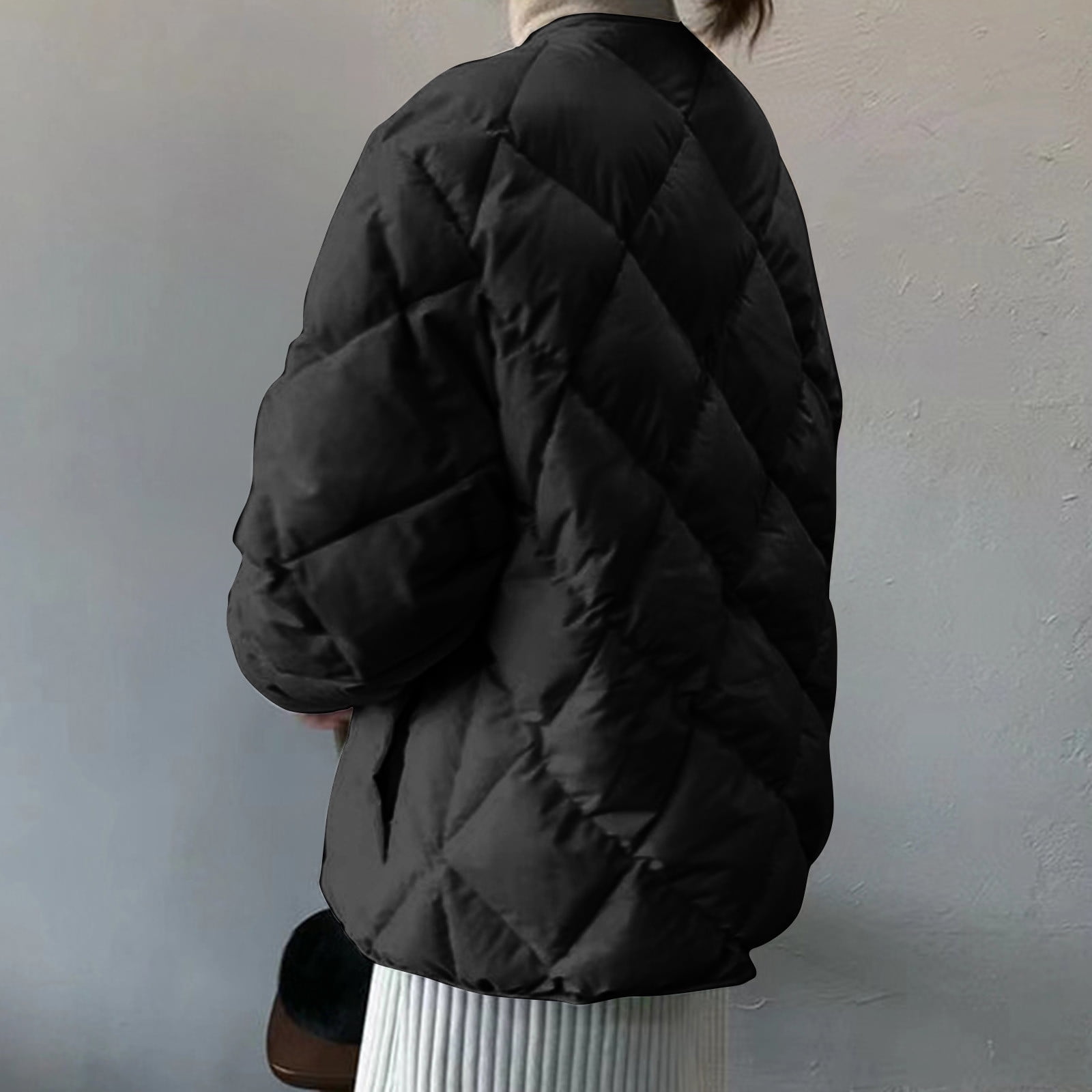 Womens Quilted Jacket Coats Long Sleeve Button Down Puffer Jacket Winter Warm Loose Fit Lounge ...