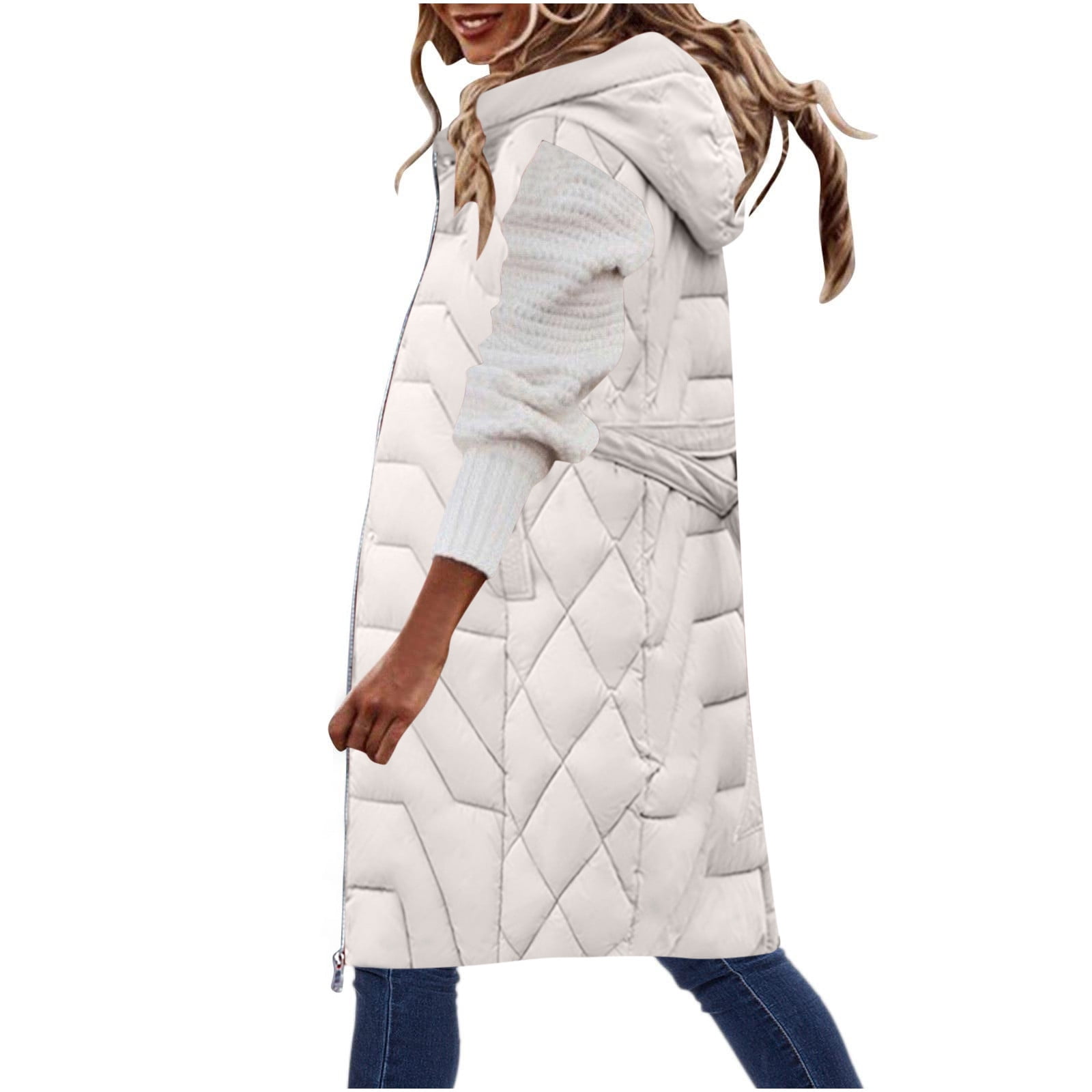 Womens Quilted Long Puffer Vest Jacket with Hood, Sleeveless Winter ...