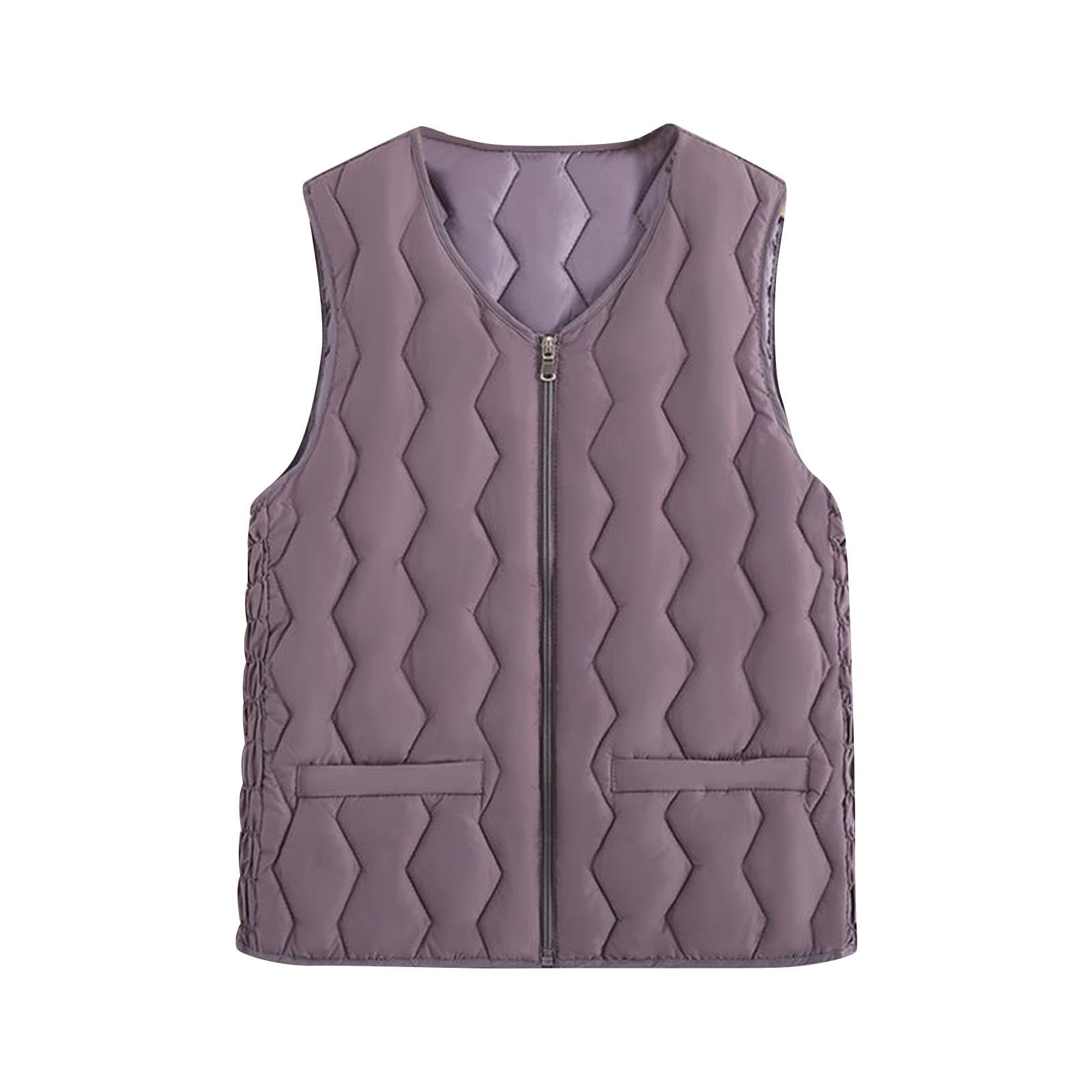 Womens Quilted Vest Solid Color Jacket Lightweight Sleeveless V Neck ...