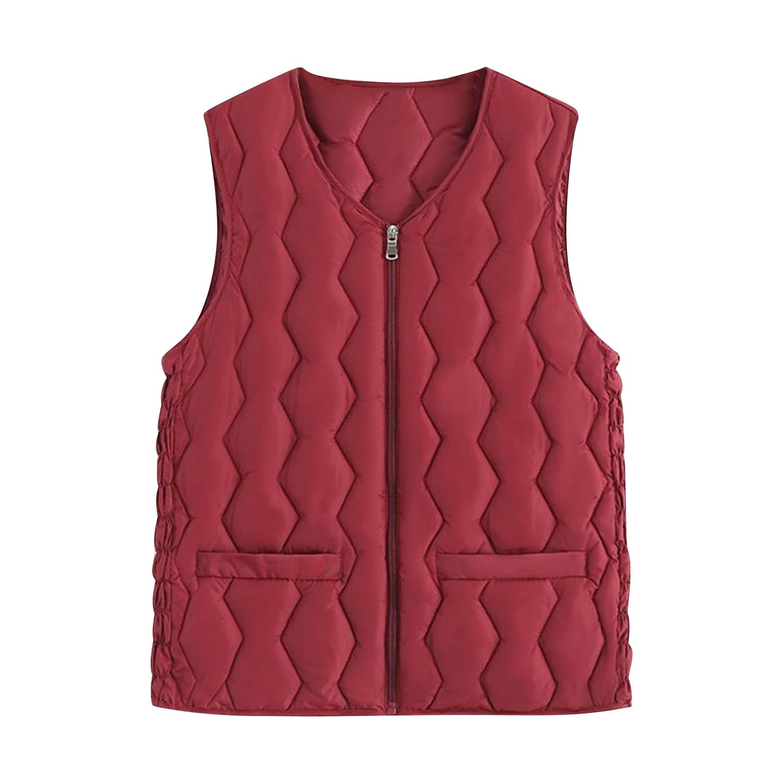 Womens Quilted Vest Solid Color Jacket Lightweight Sleeveless V Neck ...
