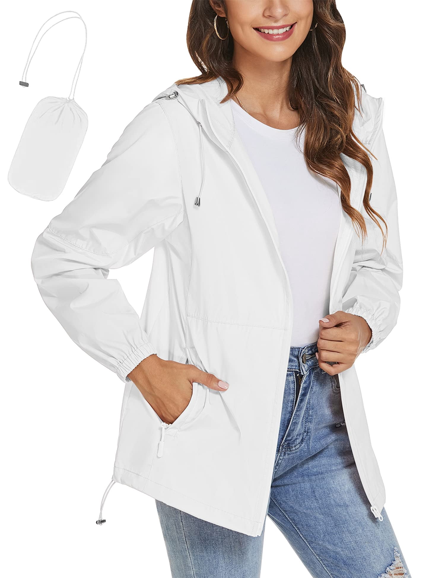 Womens Rain Jackets Waterproof Windbreaker Lightweight Portable Coat ...