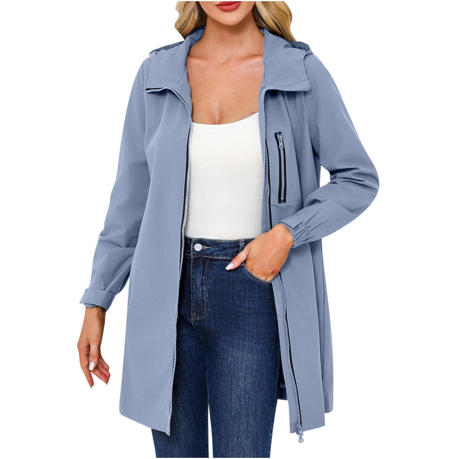 Womens Rain Jackets Waterproof with Hood Lightweight Solid Color ...