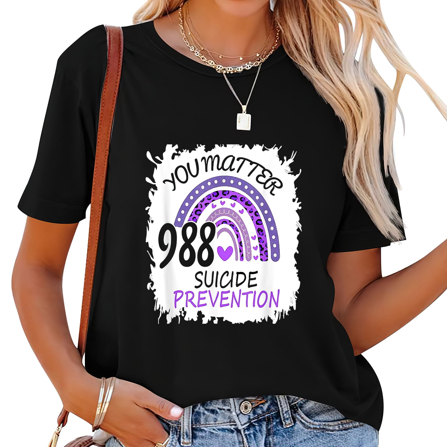 Womens Rainbow you matter 988 suicide prevention colorful ribbon T ...