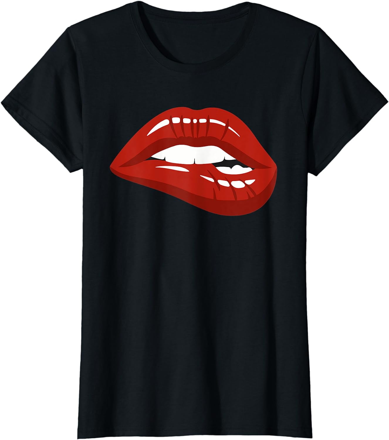 Womens Red Lips Biting Lipstick Makeup T-Shirt - Walmart.com