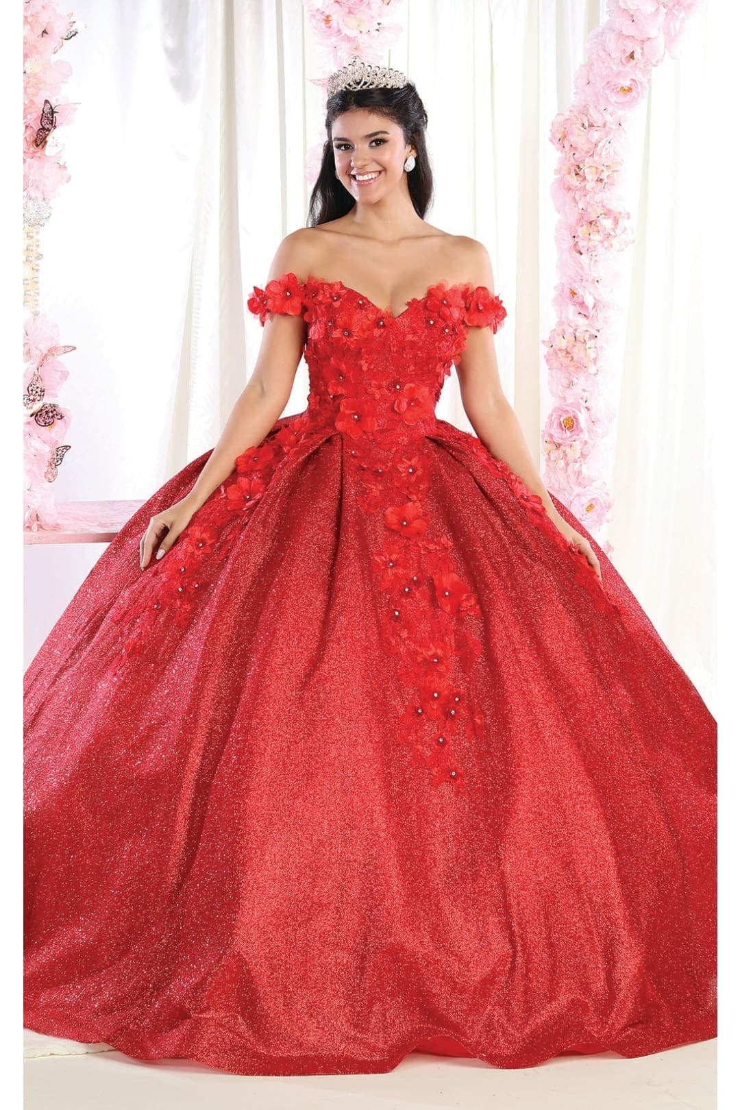 Womens Red Prom Quinceanera Sweet 16 Long Sweetheart Off Shoulder Ball ...