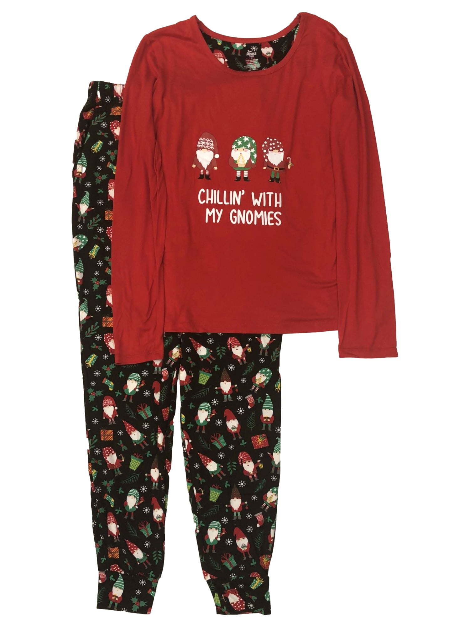 Womens Red Santa Gnomes Christmas Holiday Pajamas Soft Knit Sleep Set X ...