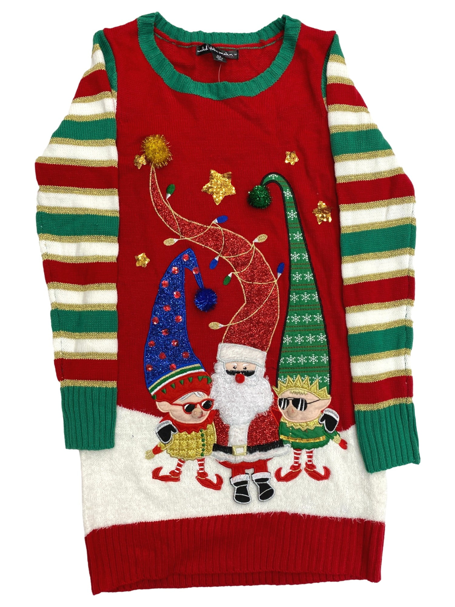 Womens Red Sequin Elf Long Tunic Style Christmas Holiday Sweater X ...