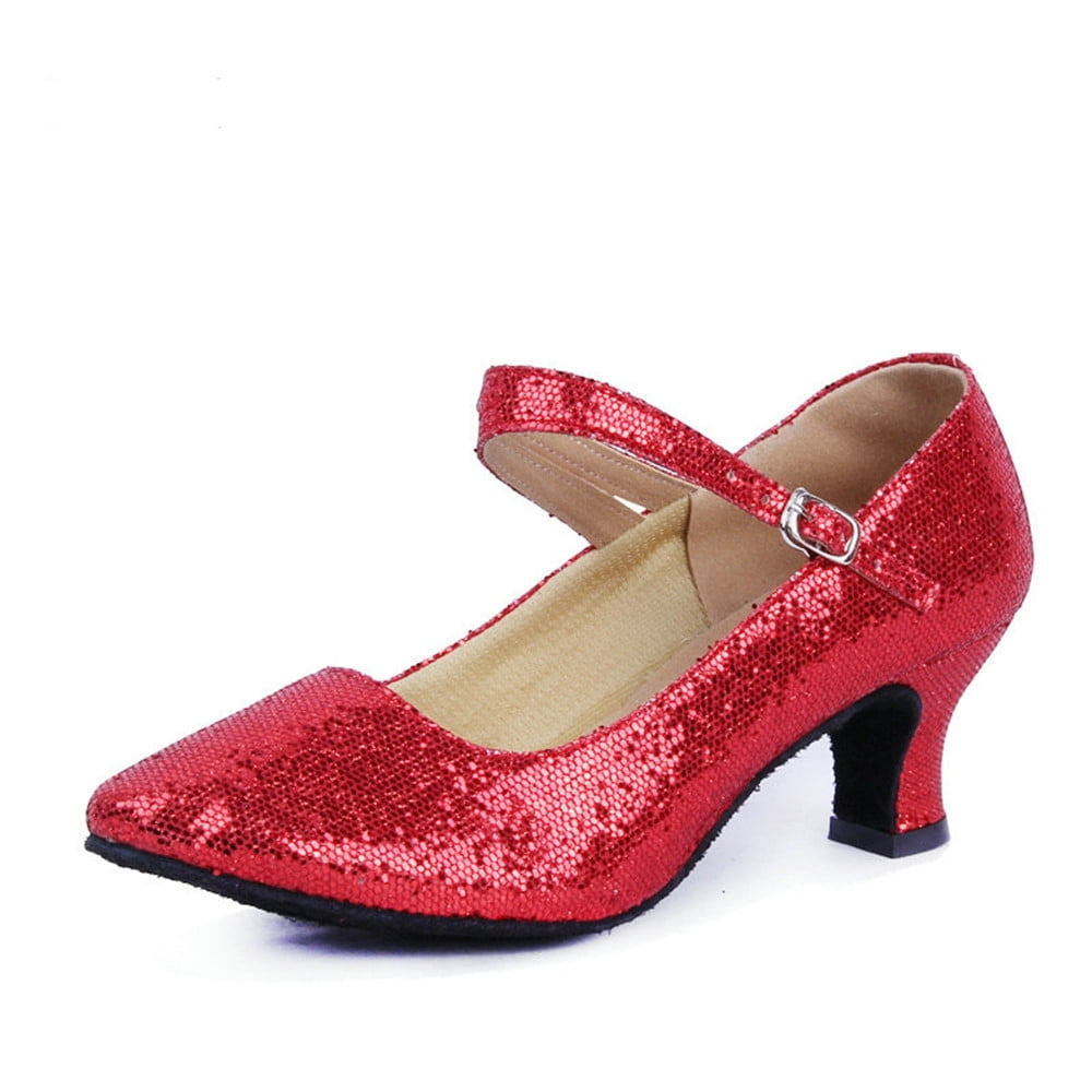 Womens Red Sequined Shoes Glitter Latin Ballroom Dance Shoes Salsa ...