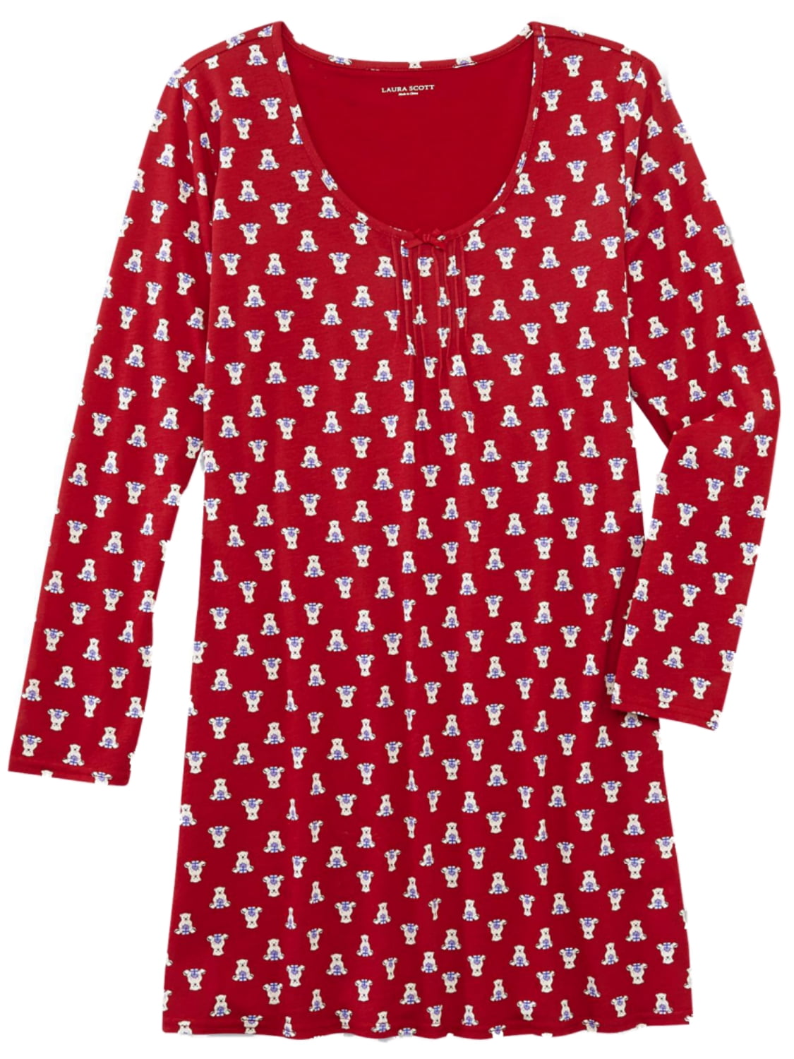 Womens Red Teddy Bear Print Nightgown Night Gown Sleep Shirt Small ...