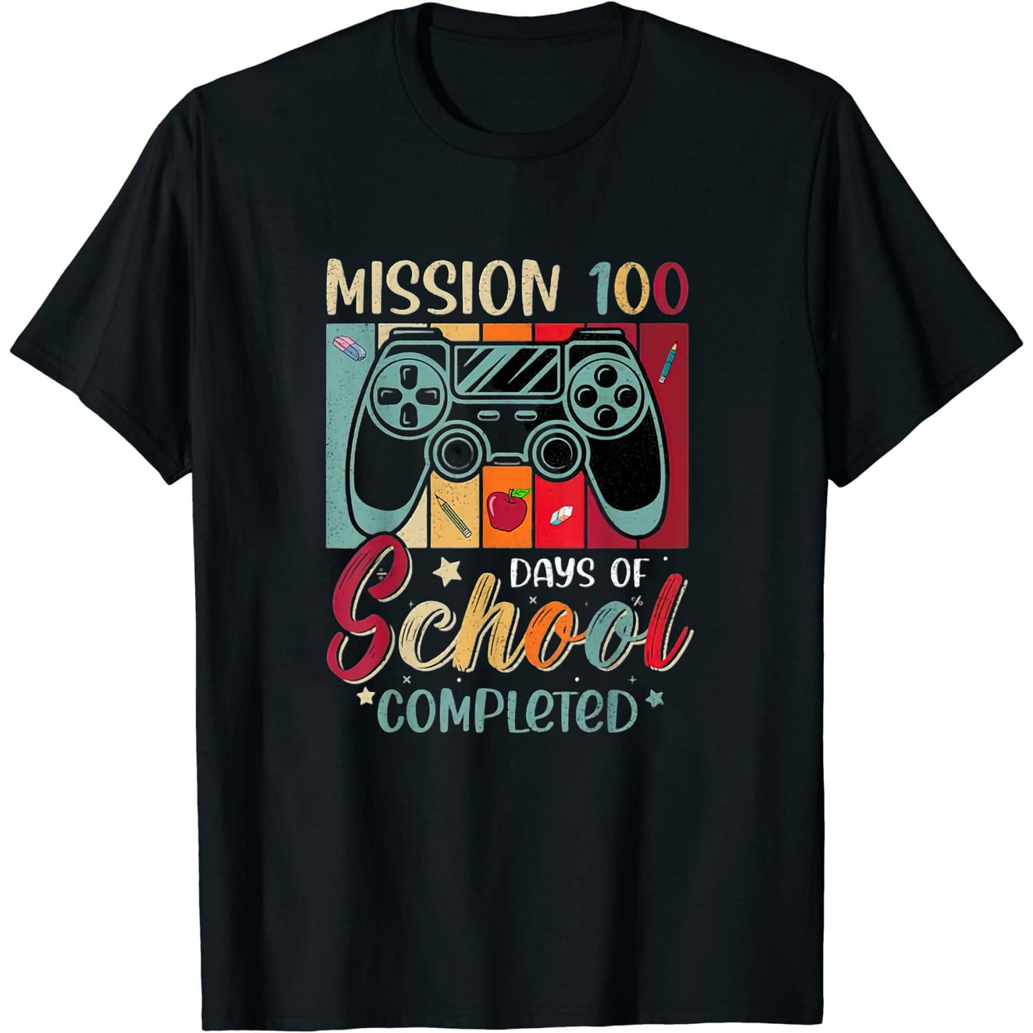 Womens Retro Mission 100 Days Of School Completed Video Game Gaming T ...