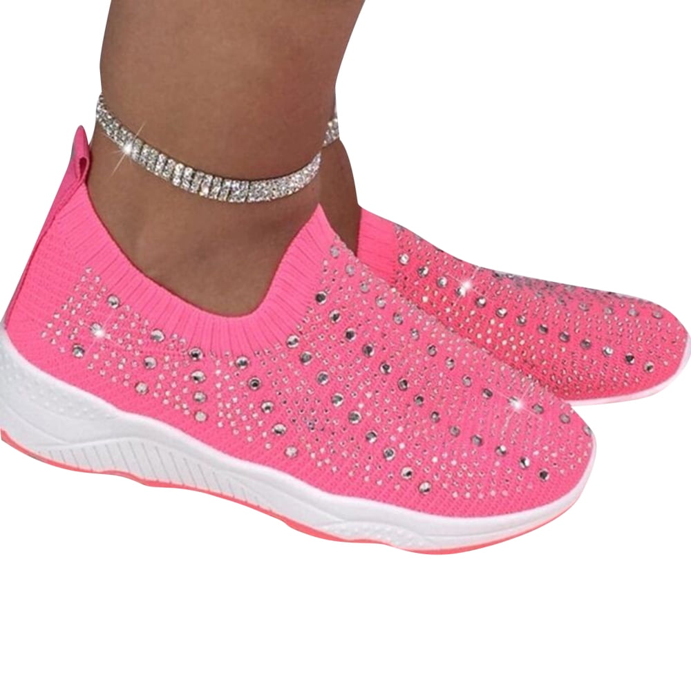 Womens Rhinestone Casual Athletic Running Sneakers Mesh Knit Casual ...